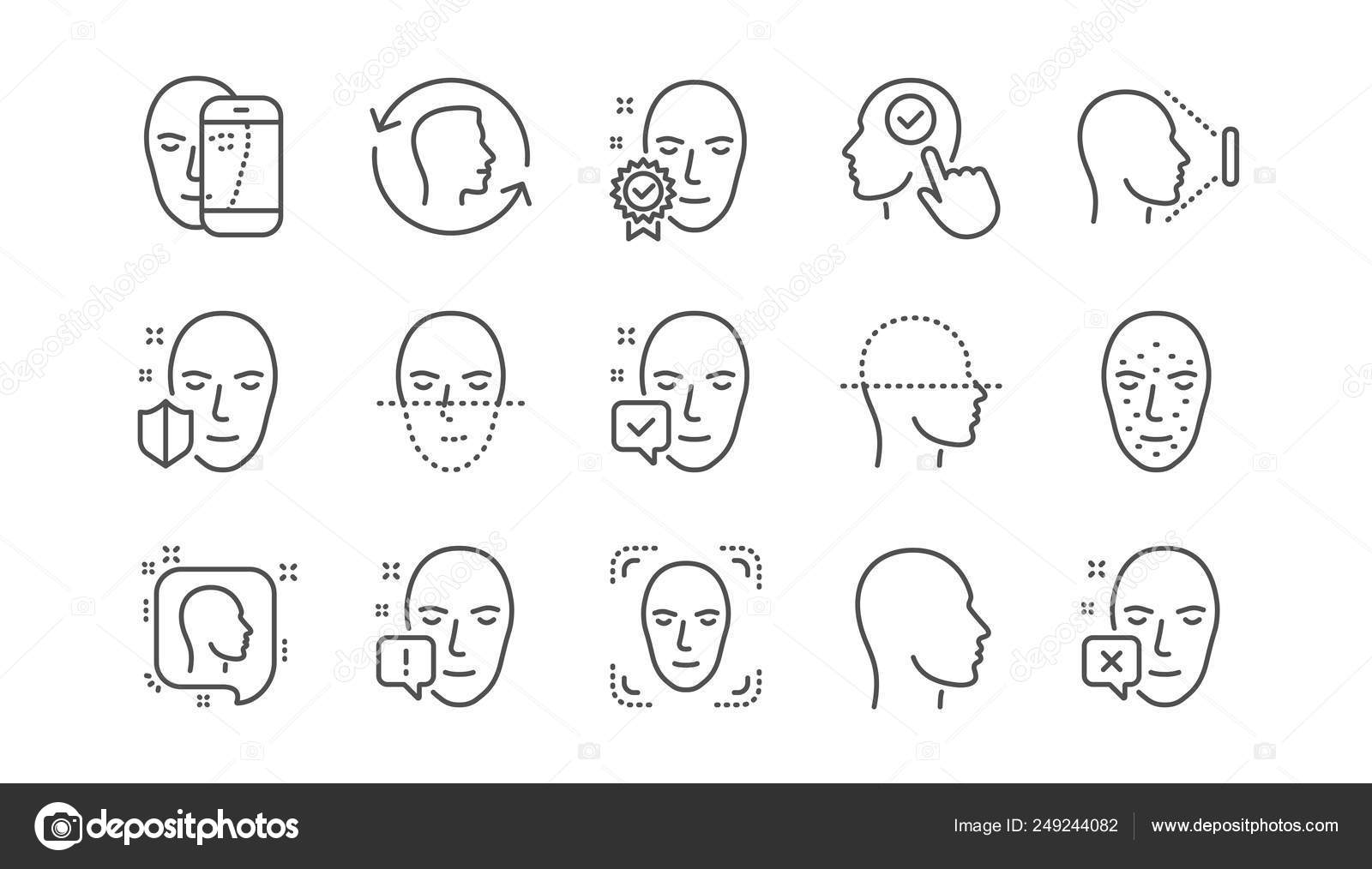 Face Recognize Line Icons Biometrics Detection Face Scanning ...