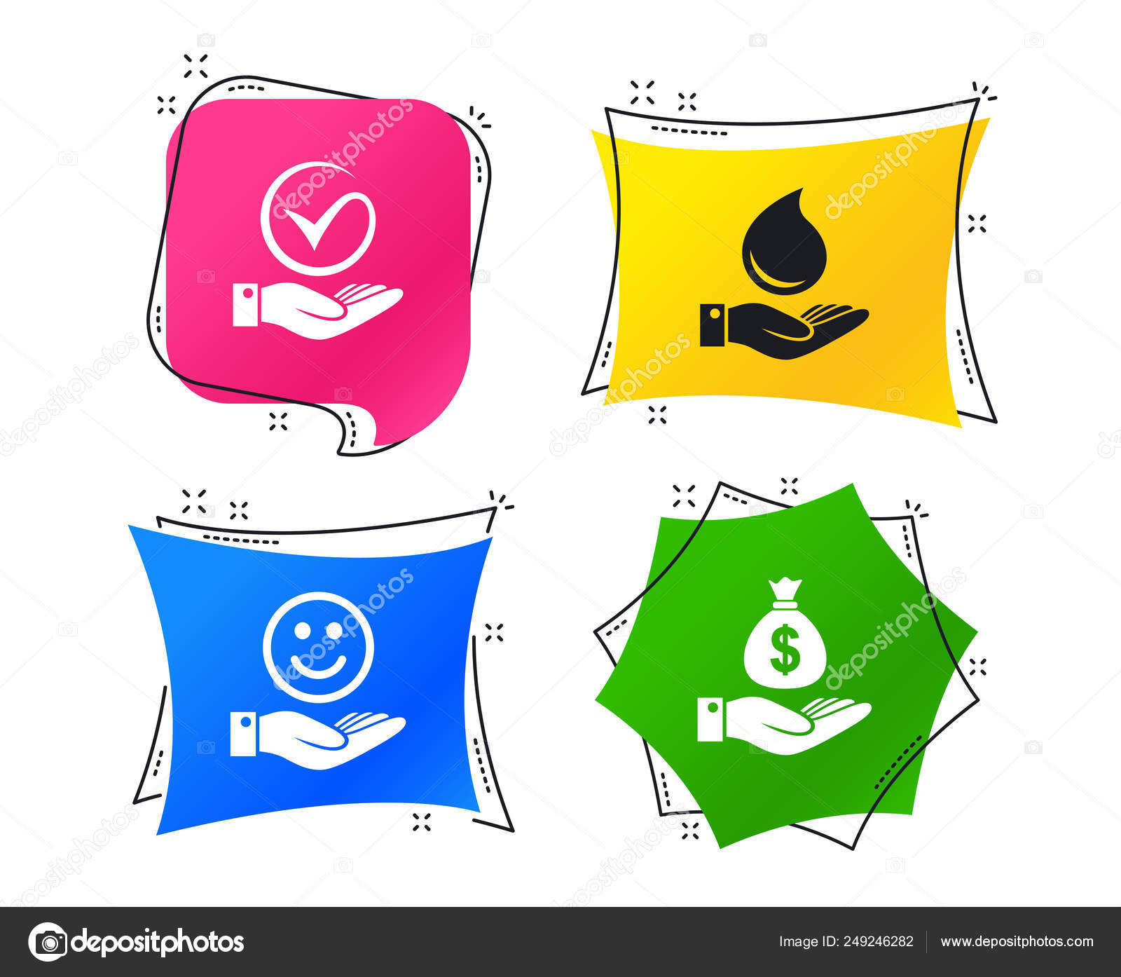 Icono Sonrisa Mano Gota Agua Marca Revisa Símbolo Palm Sostiene Vector ...
