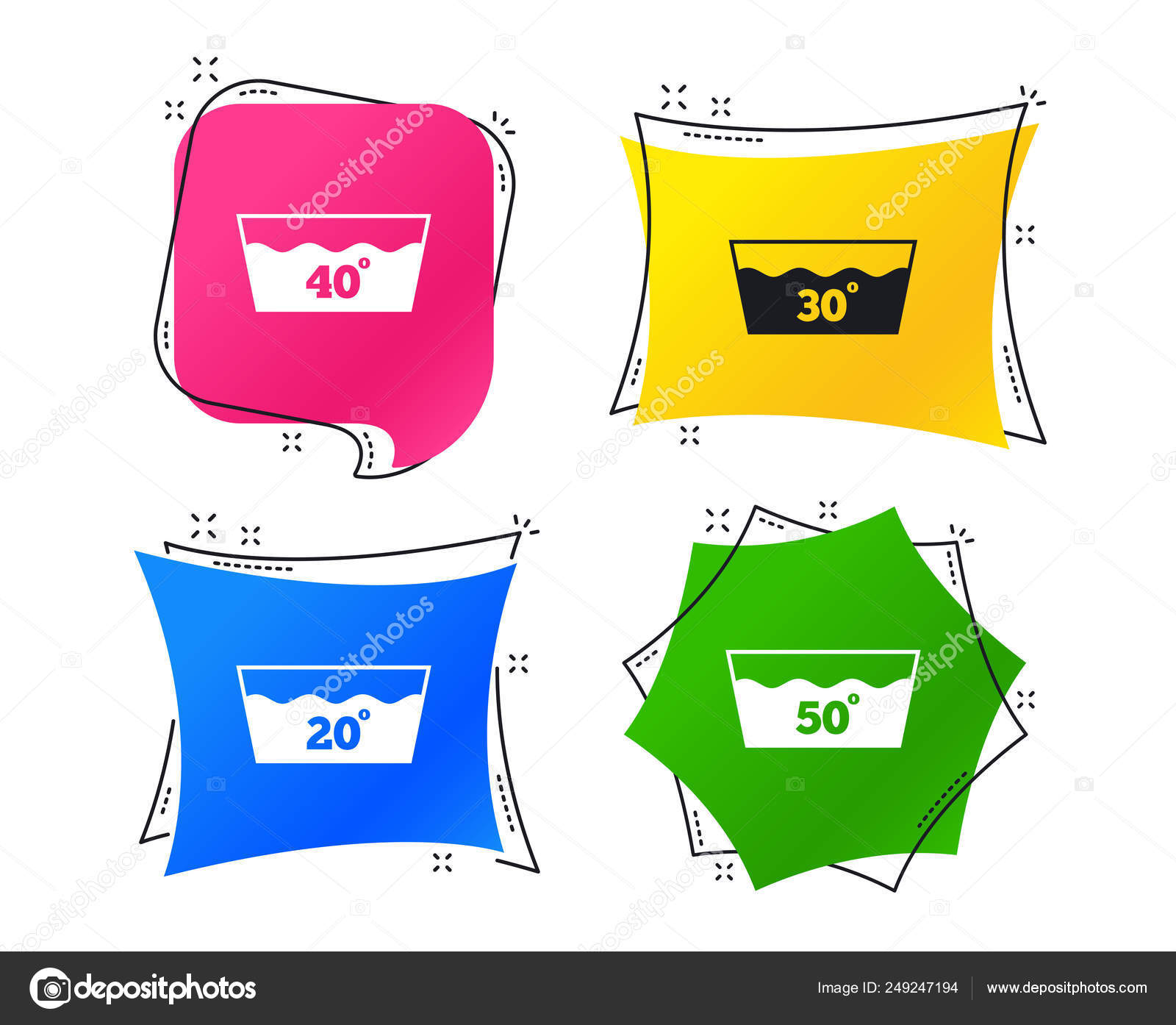 Wash Icons Machine Washable Degrees Symbols Laundry Washhouse Signs ...