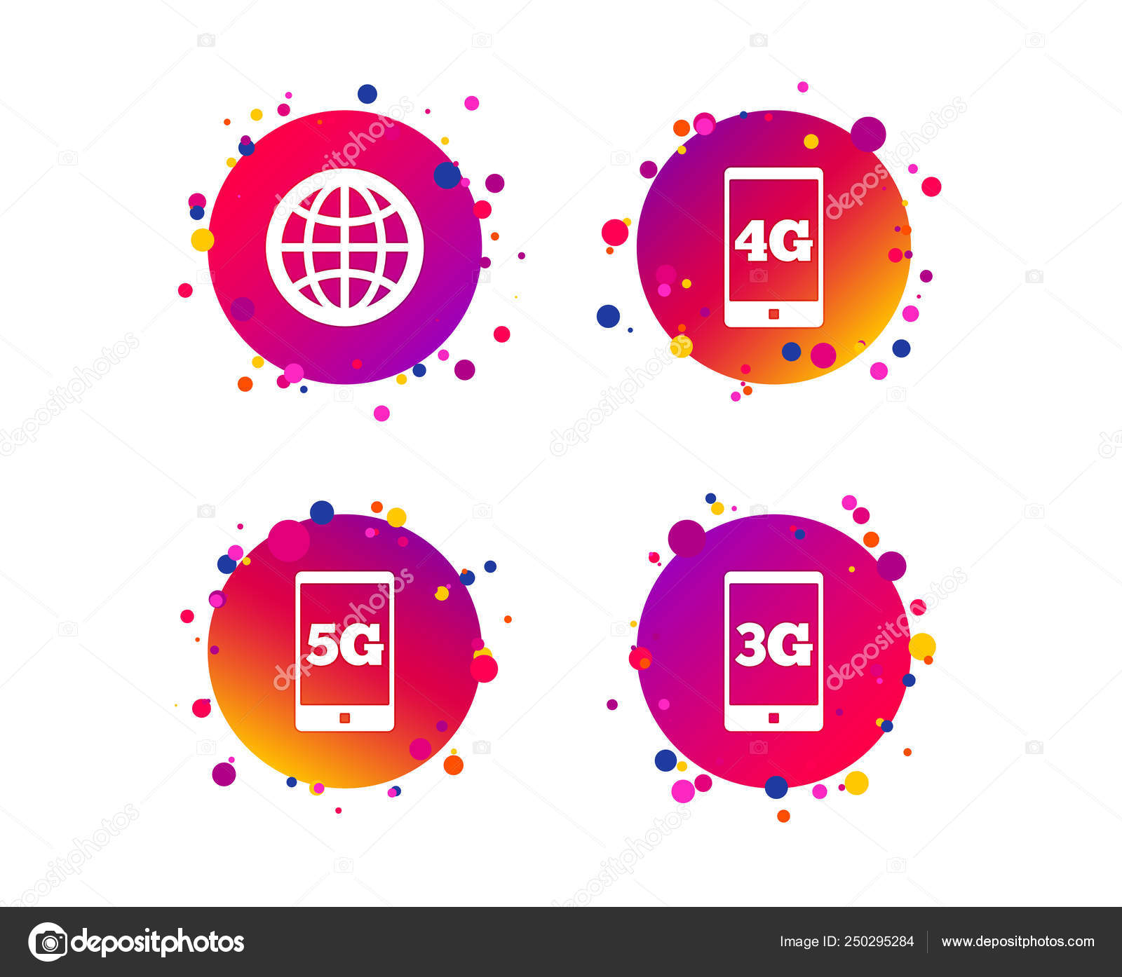 Mobile Telecommunications Icons Technology Symbols World Globe Sign ...