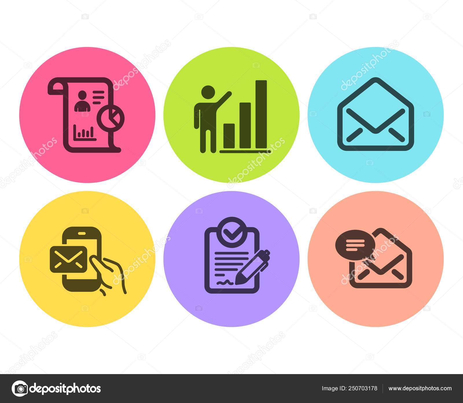 Rfp, Report and Graph chart icons set. Mail, Messenger mail signs ...