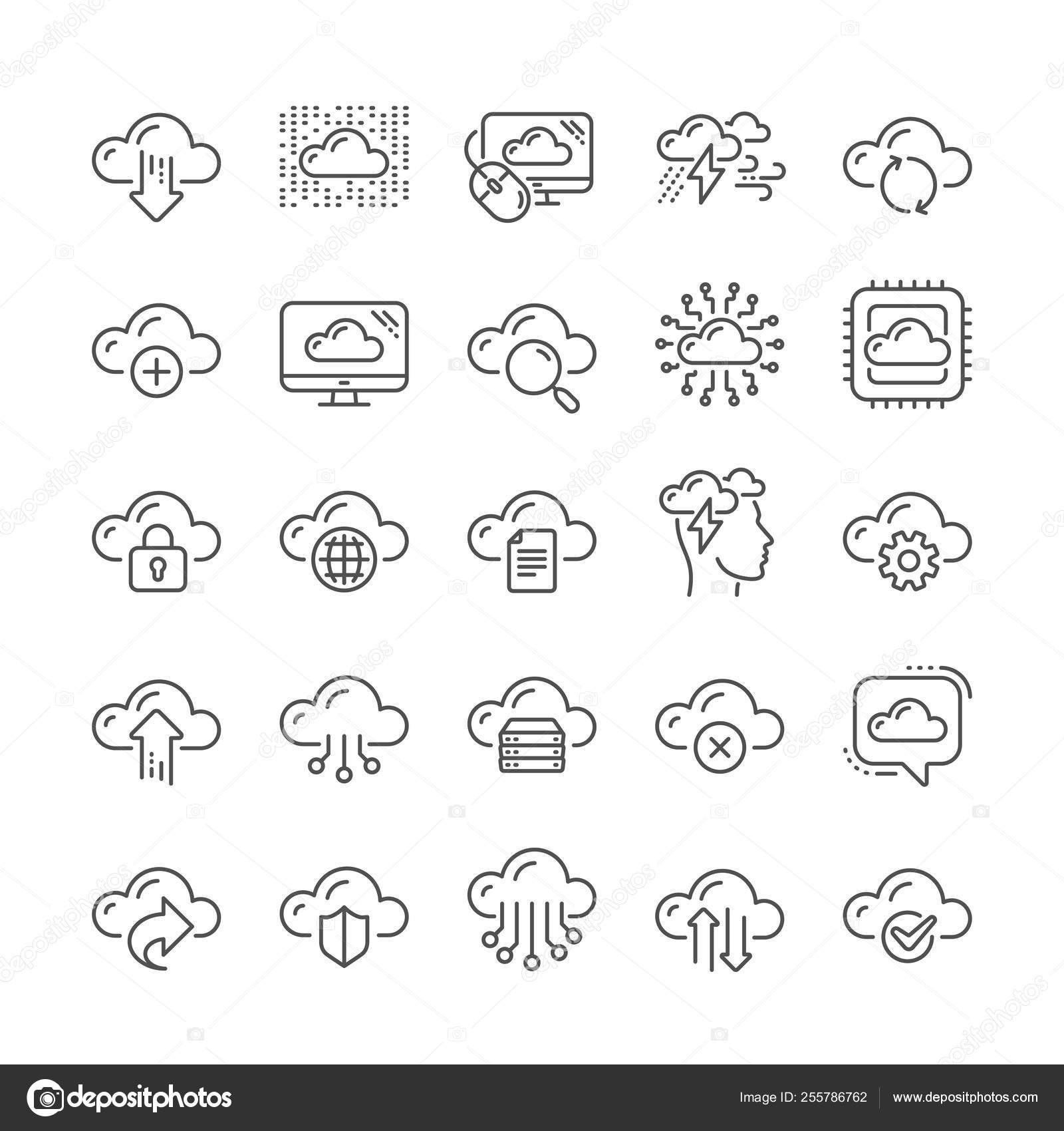 Cloud Data Line Icons Set Hosting Computing Data File Storage Stock ... Cloud Data Line Icons Set Hosting Computing Data File Storage Stock ...