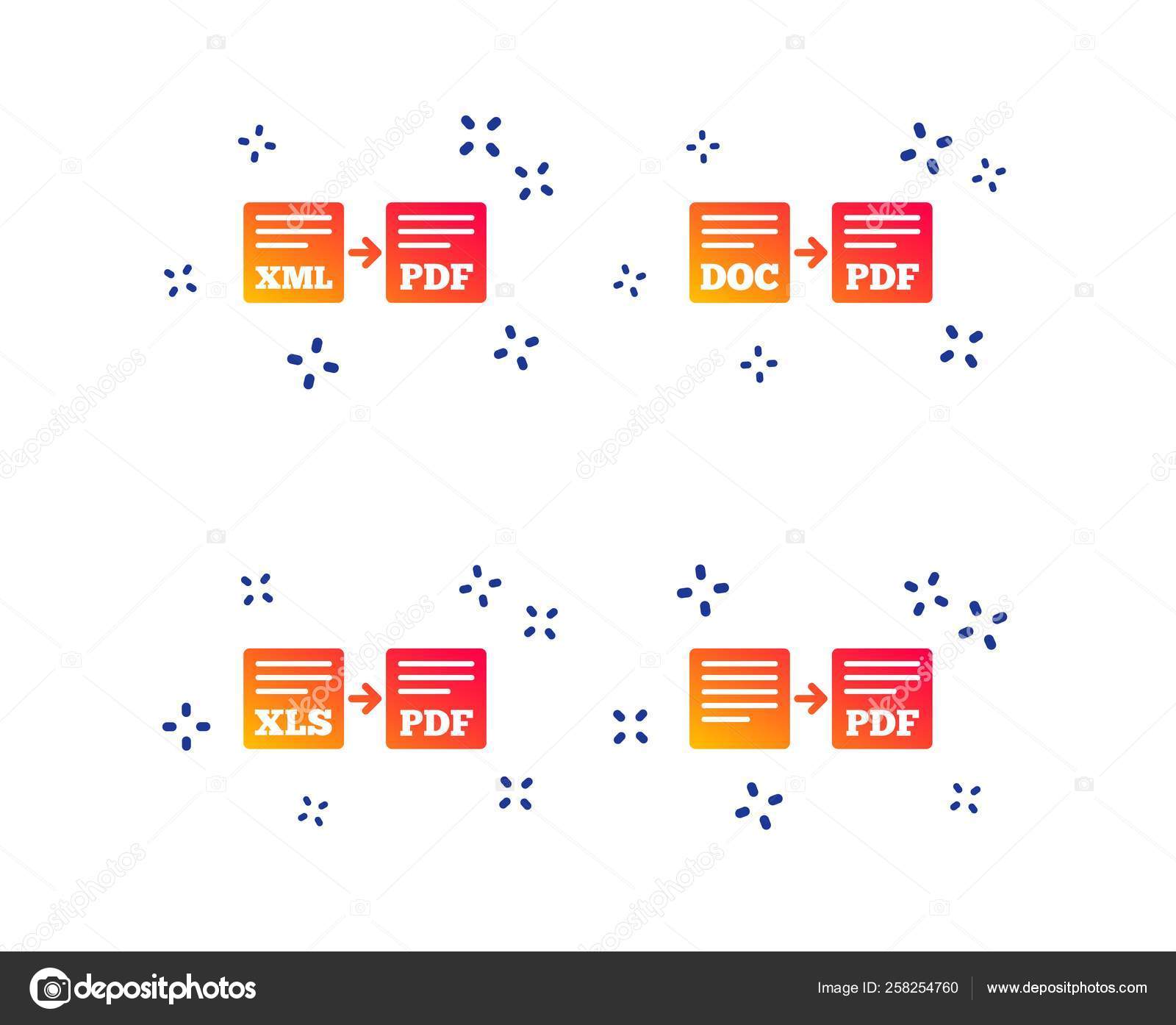 Export file signs. Convert DOC to PDF symbols. Vector Stock Vector by ...