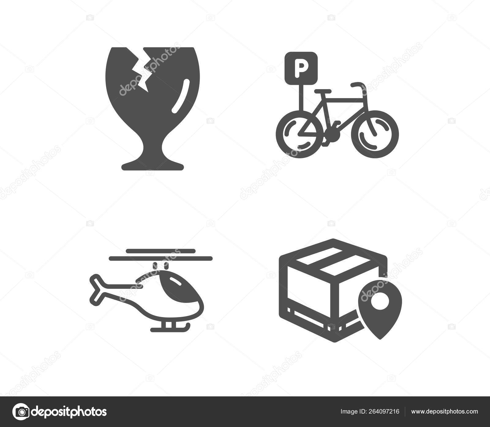 Set Bicycle Parking Helicopter Fragile Package Icons Parcel Tracking ...