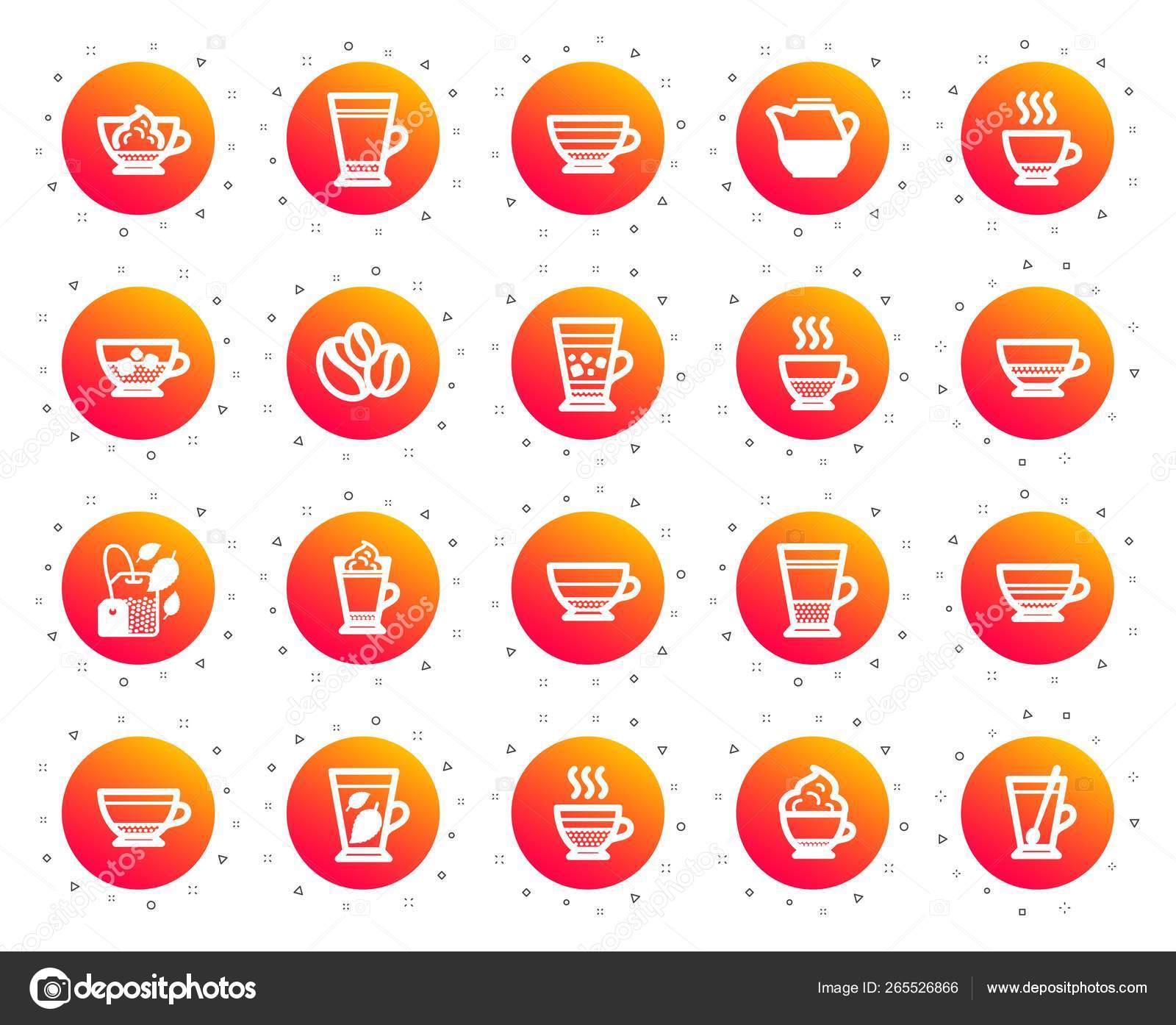 Coffee Types Tea Icons Set Latte Frappe Cappuccino Icons Espresso Stock ...