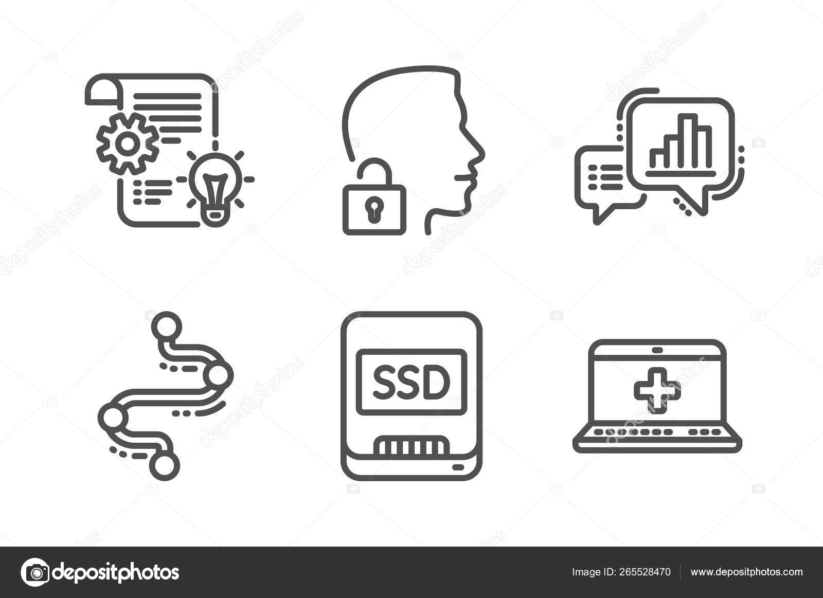 Timeline Cogwheel Graph Chart Icons Simple Set Ssd Unlock System Stock Vector Image by ...