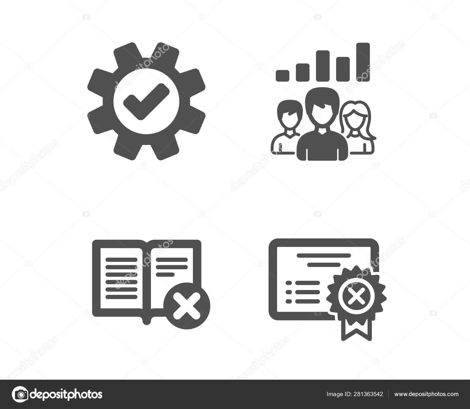 Teamwork results, Reject book and Service icons. Reject certificate ...