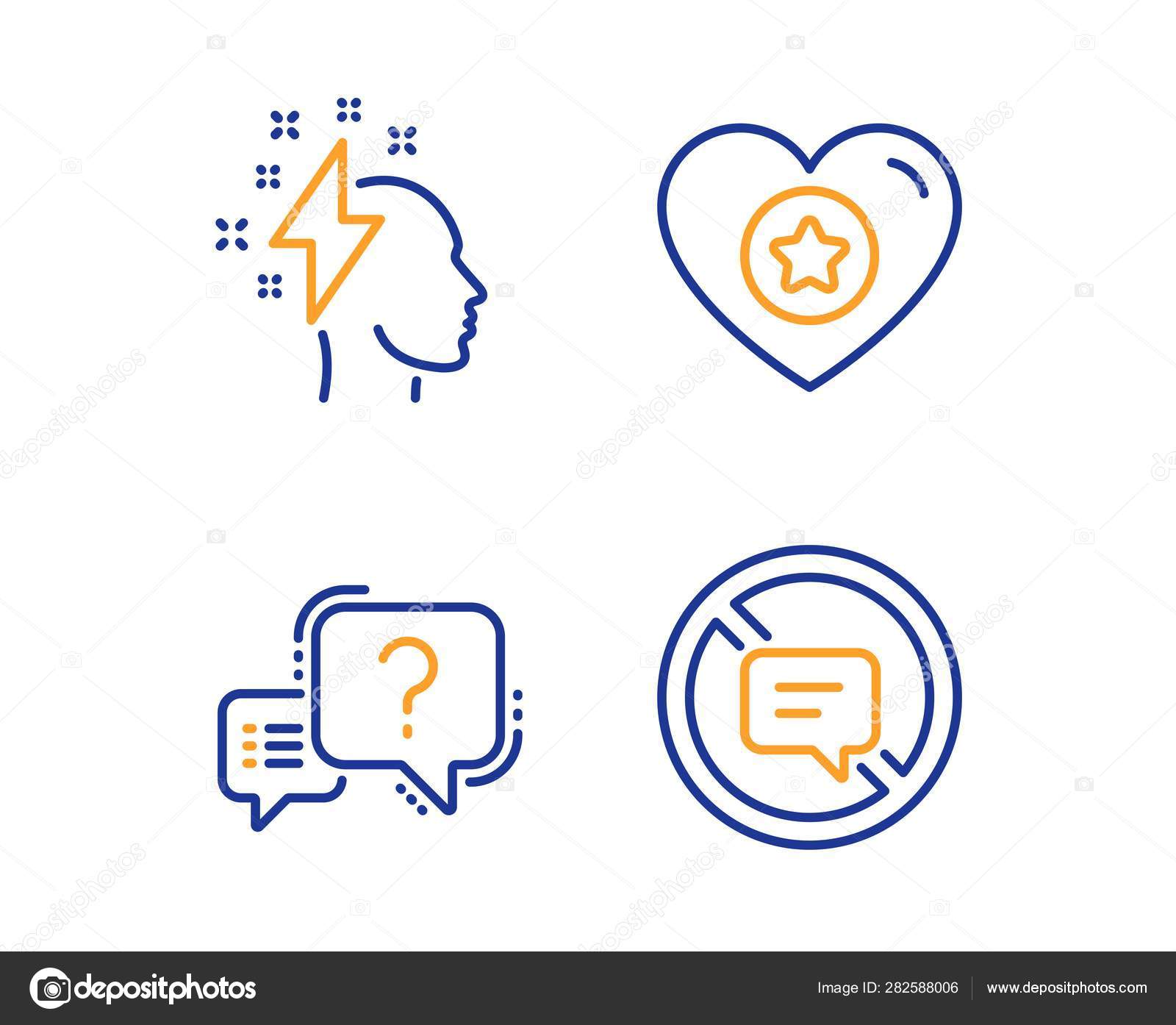 Heart, Brainstorming and Question mark icons set. Stop talking sign ...