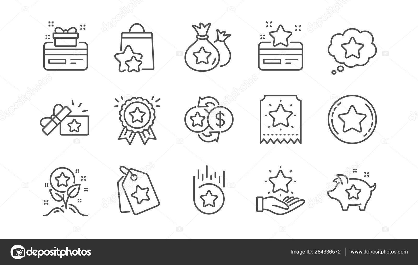 Loyalty program line icons. Bonus card, Redeem gift and discount coupon ...