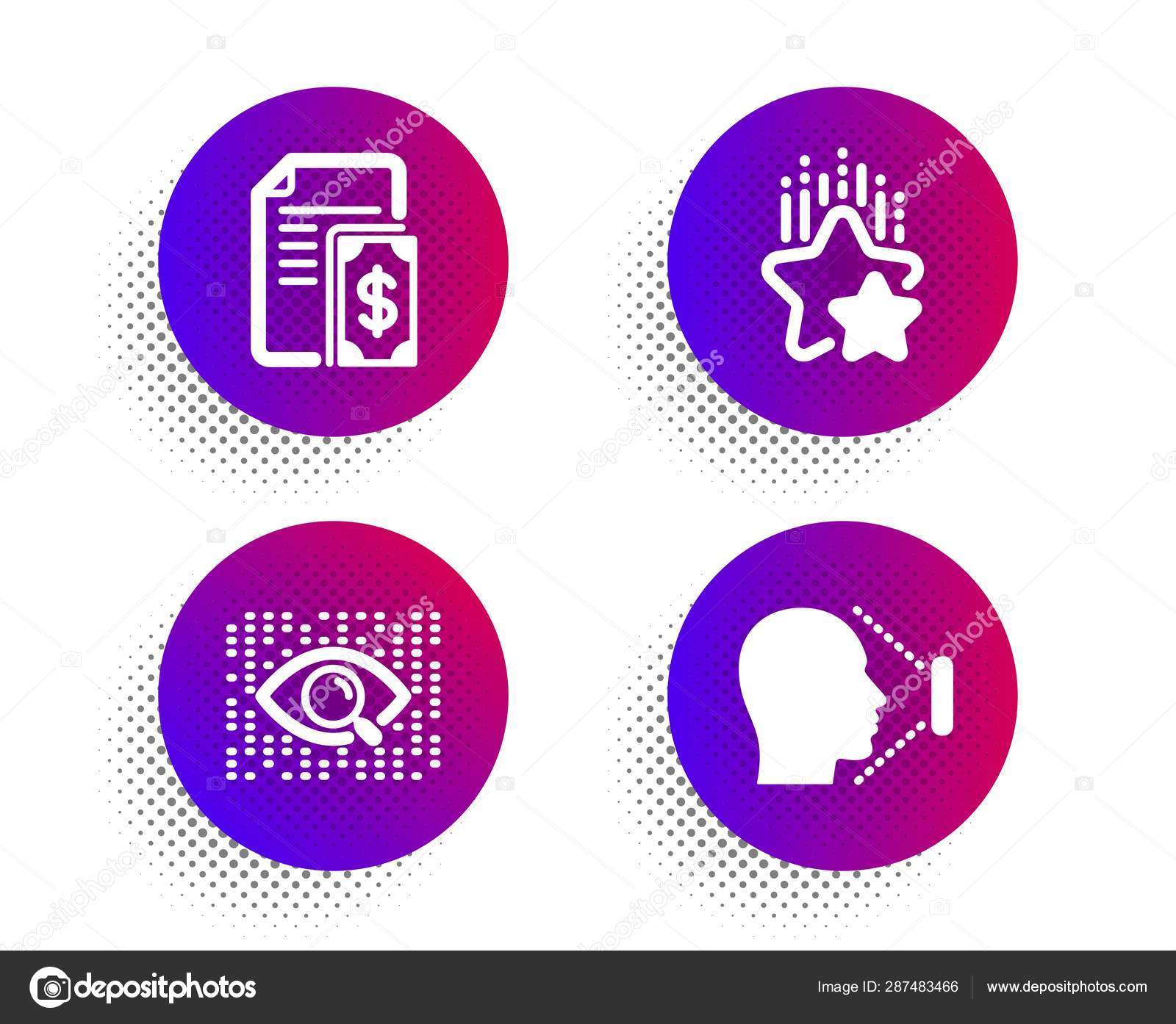 Artificial intelligence, Payment and Ranking stars icons set. Face id ...