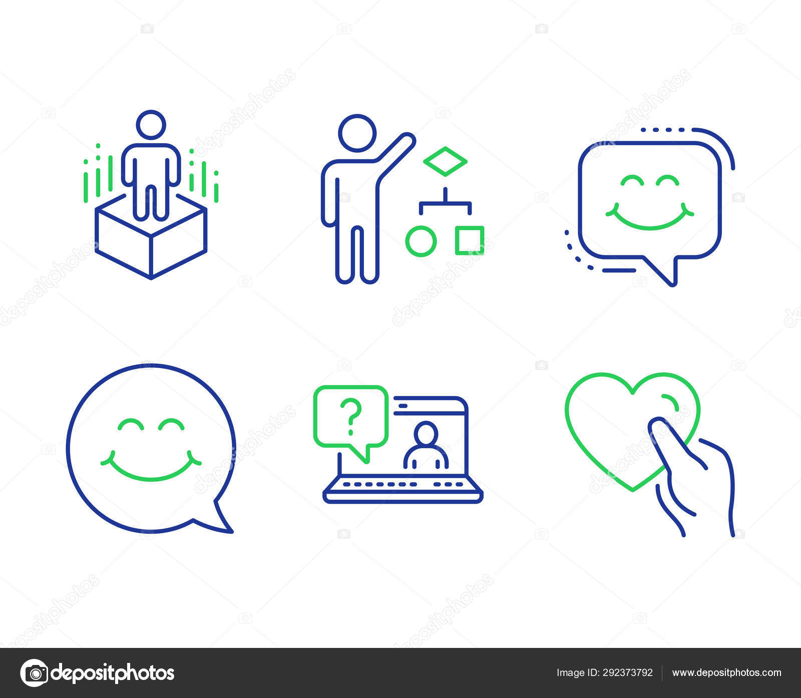 Smile face, Algorithm and Augmented reality icons set. Faq, Smil Stock ...