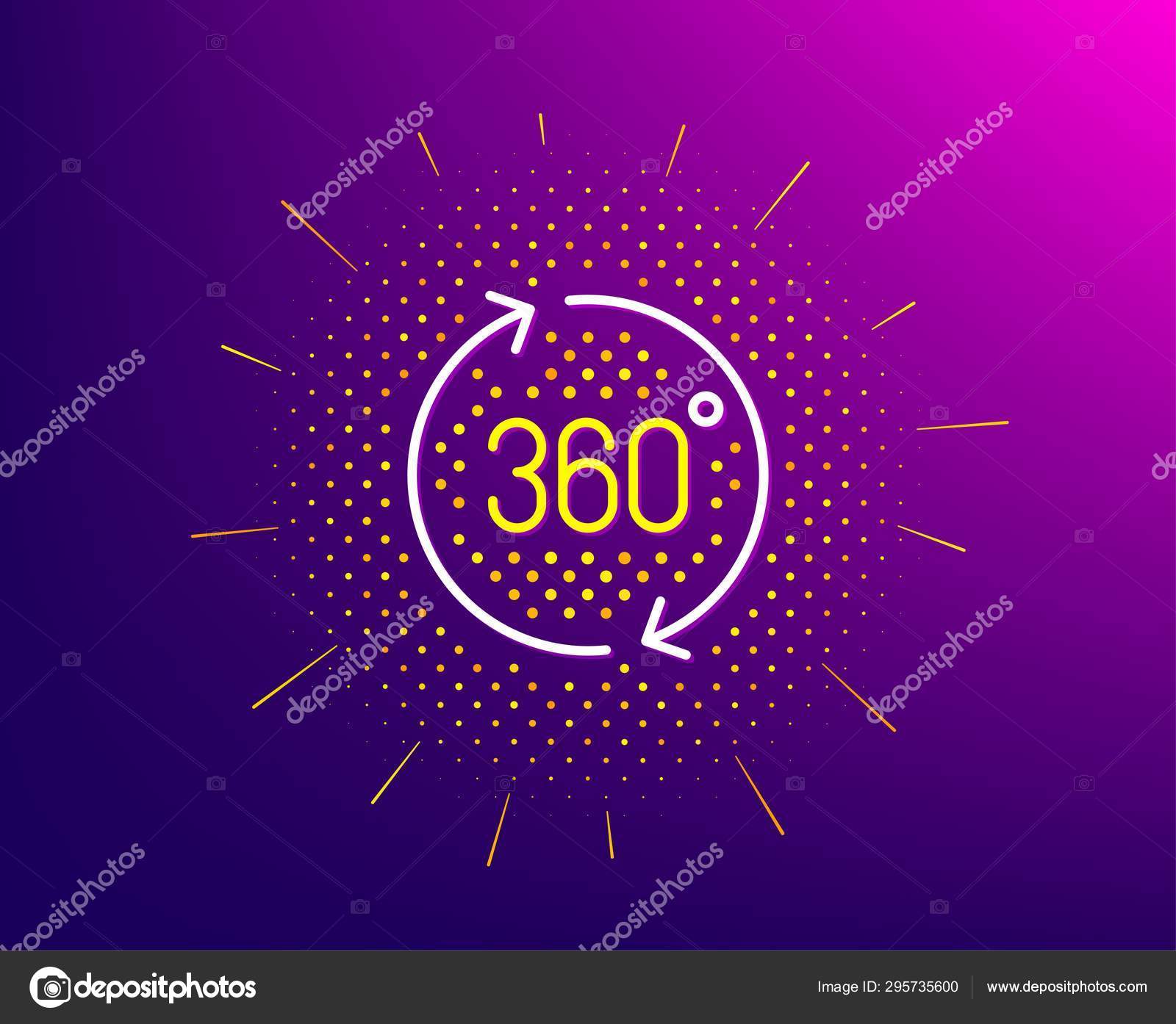 360 degrees line icon. VR simulation sign. Panoramic view. Vector Stock ...