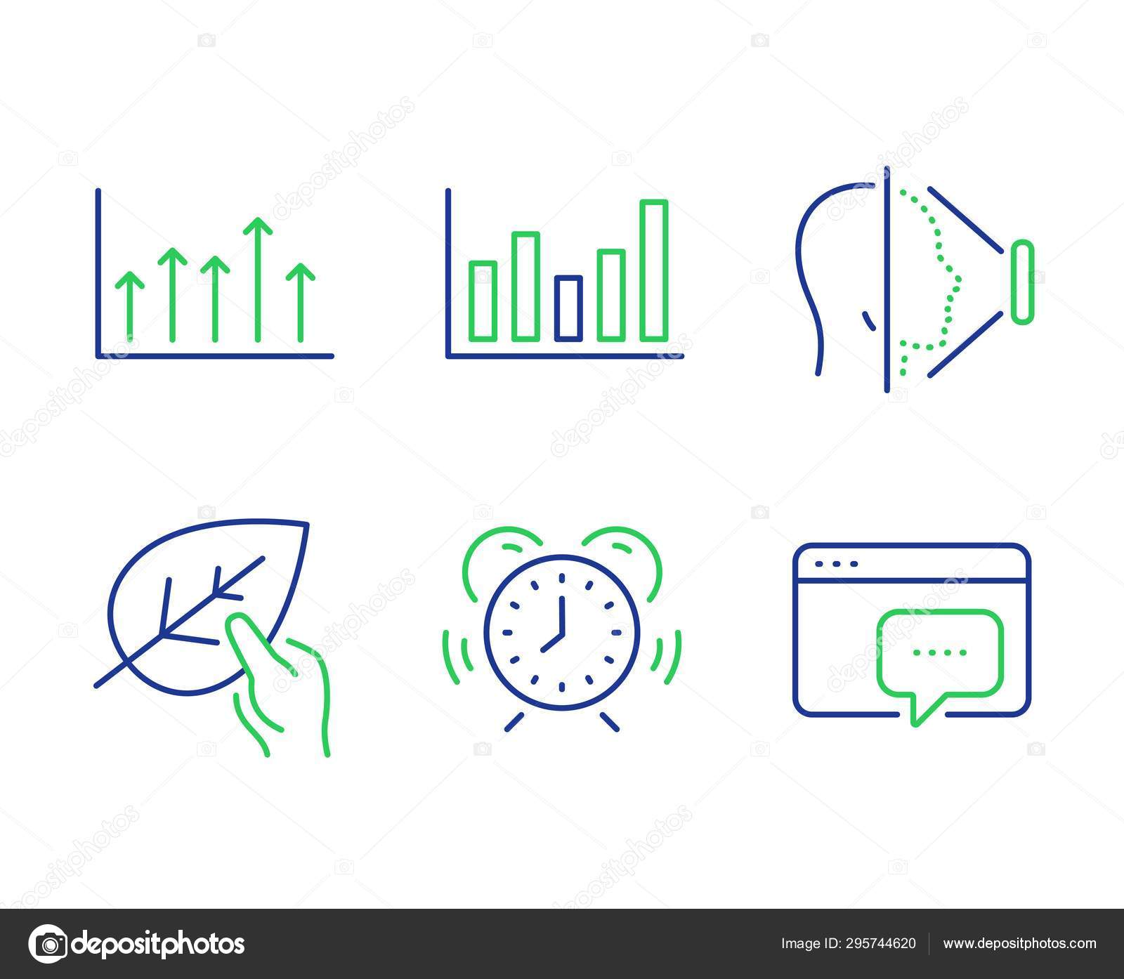 Time management, Growth chart and Organic tested icons set. Column ...