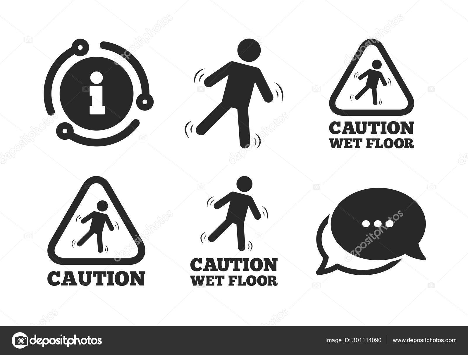 Precaución iconos suelo mojado. Signos de caída humana. Vector Vector ...