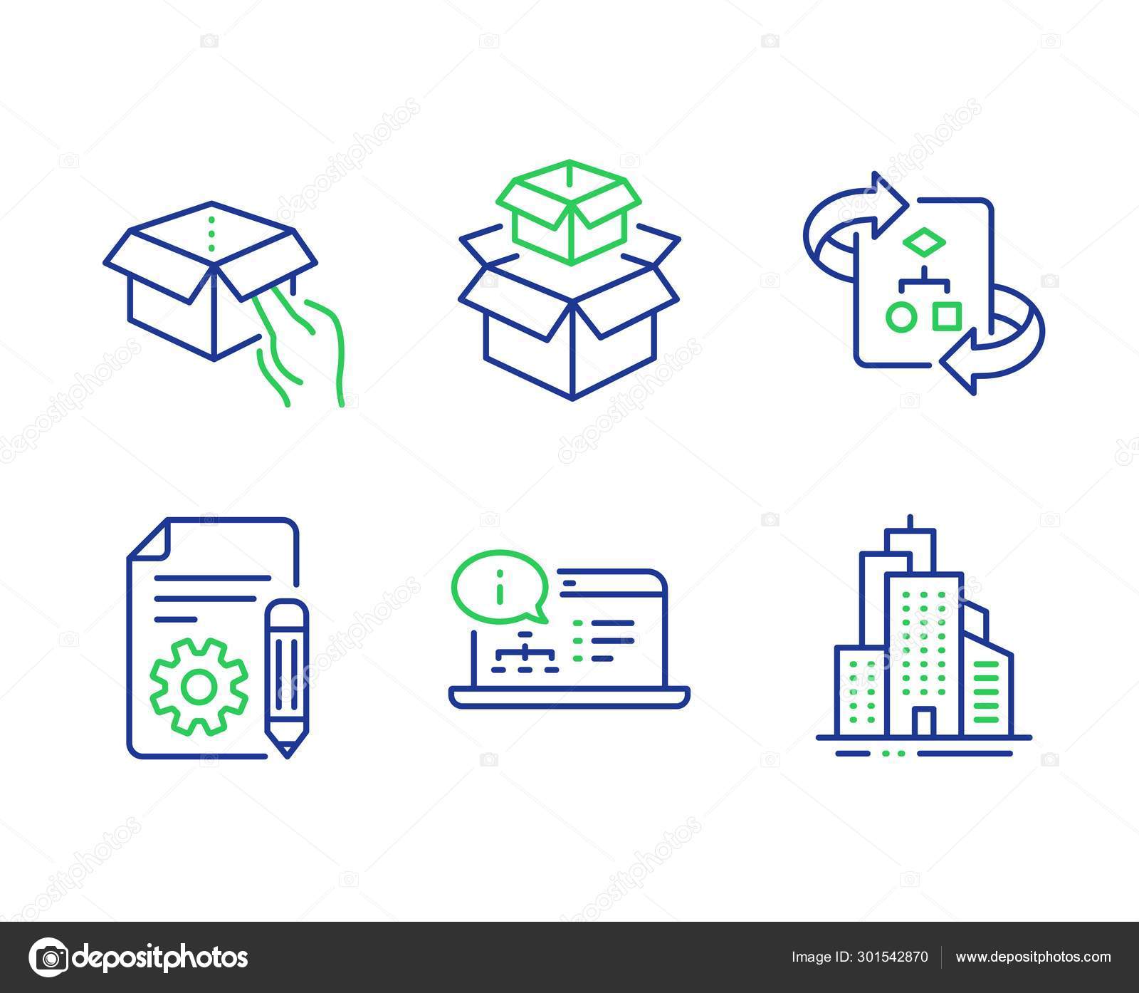 Packing boxes, Hold box and Technical algorithm icons set. Vector Stock Vector Image by ...