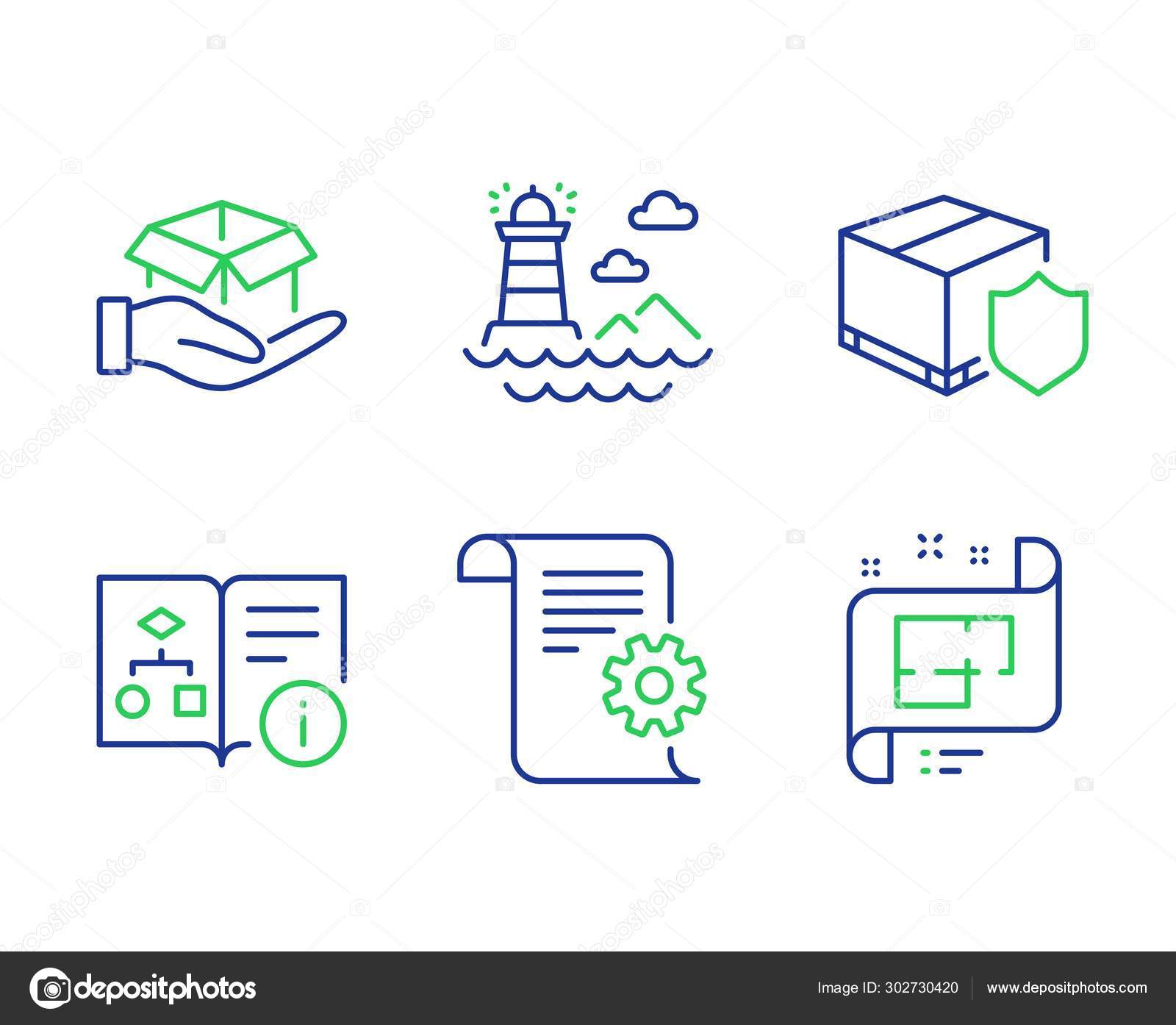 Lighthouse, Technical algorithm and Delivery insurance icons set. Vector Stock Vector Image by ...