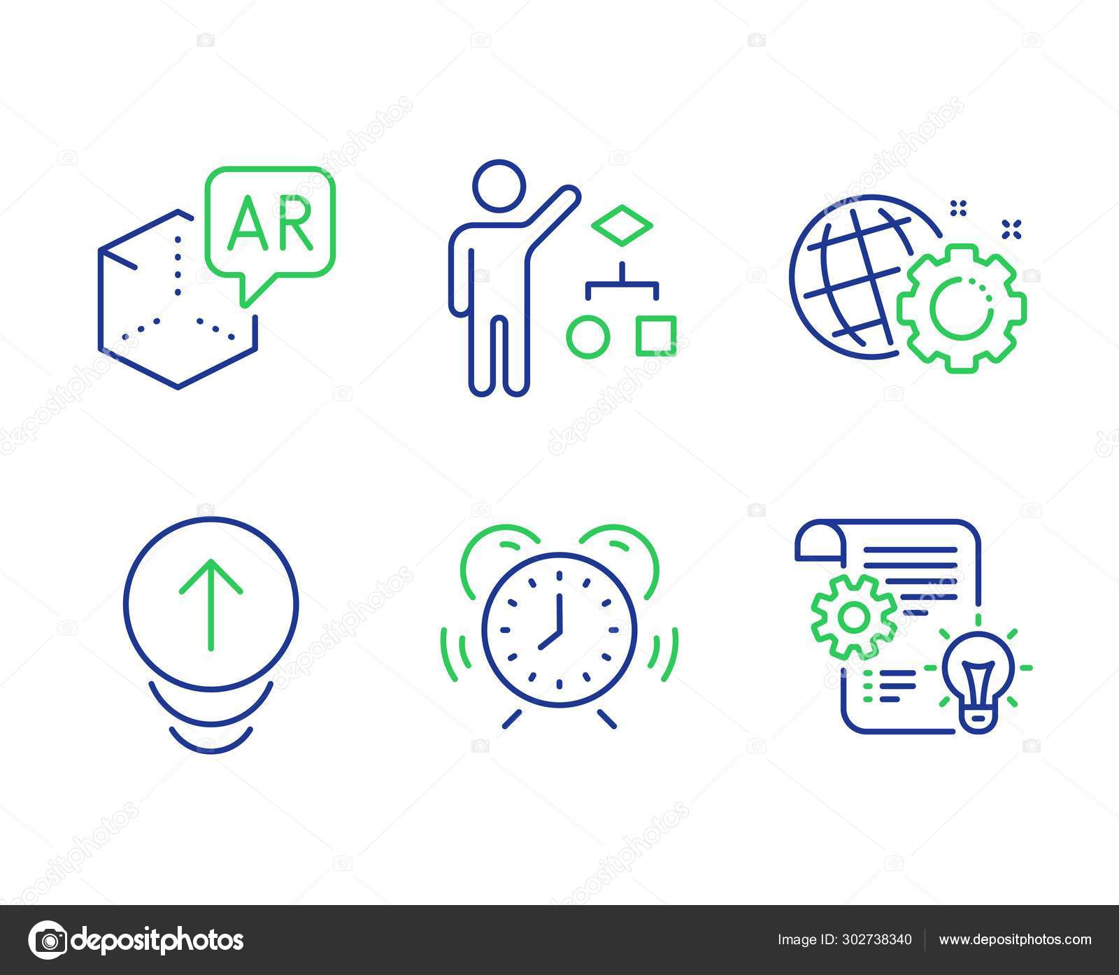 Algorithm, Time management and Augmented reality icons set. Swipe up ...