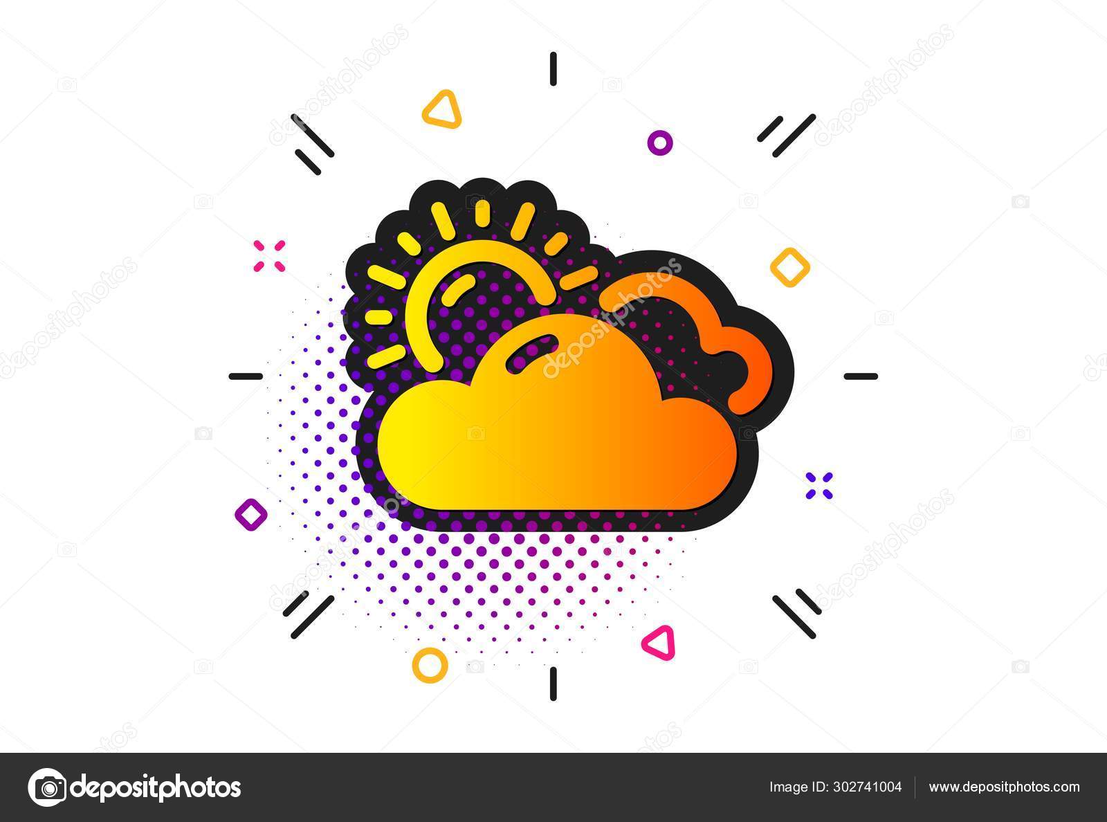 Sunny weather forecast icon. Clouds with sun sign. Cloudy sky. Vector ...