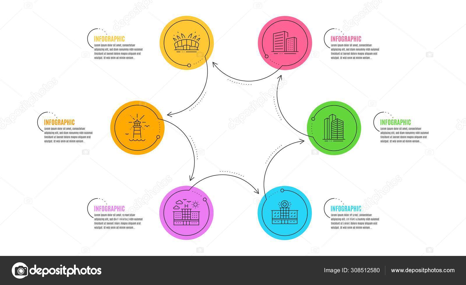 Arena Stadium Skyscraper Buildings Lighthouse Signs Infographic ...