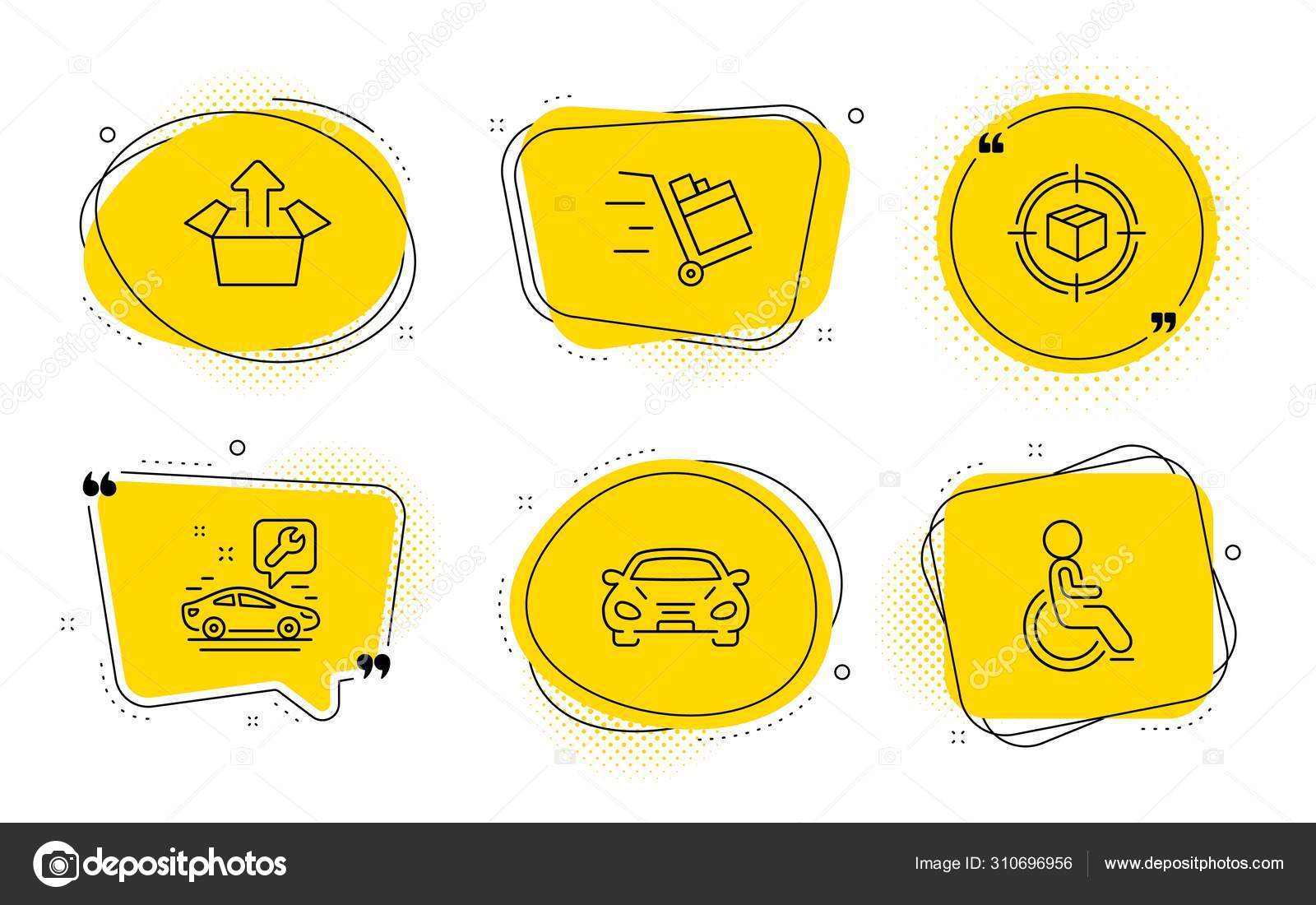 Parcel tracking, Push cart and Car icons set. Car service, Send box and ...