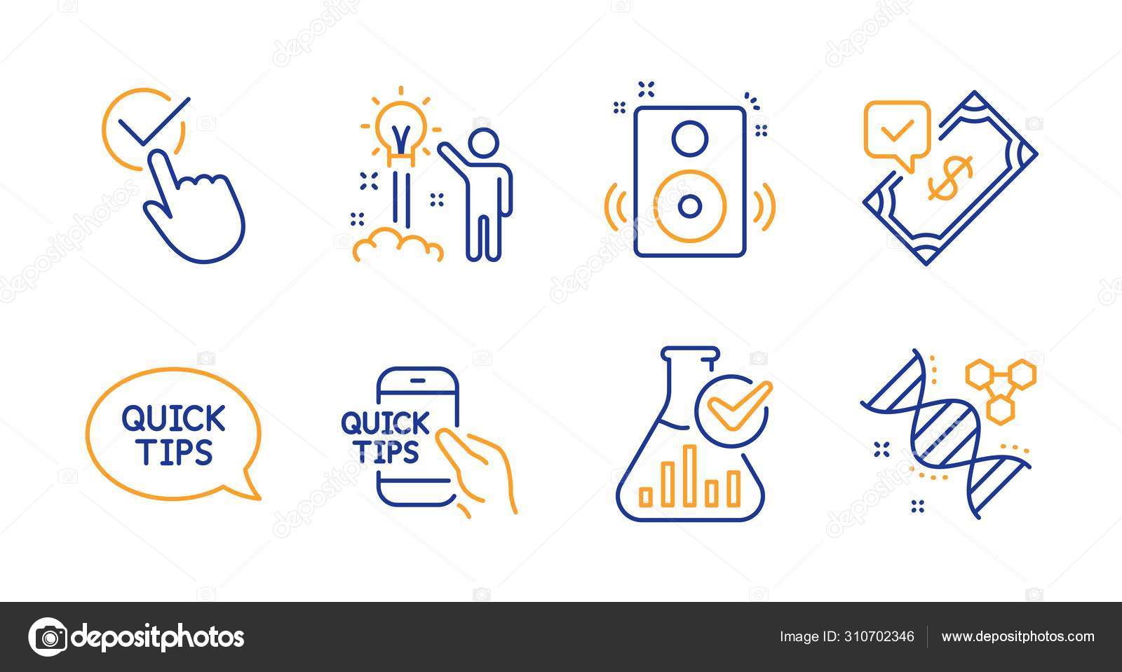Speakers, Education and Quickstart guide icons set. Chemistry lab ...