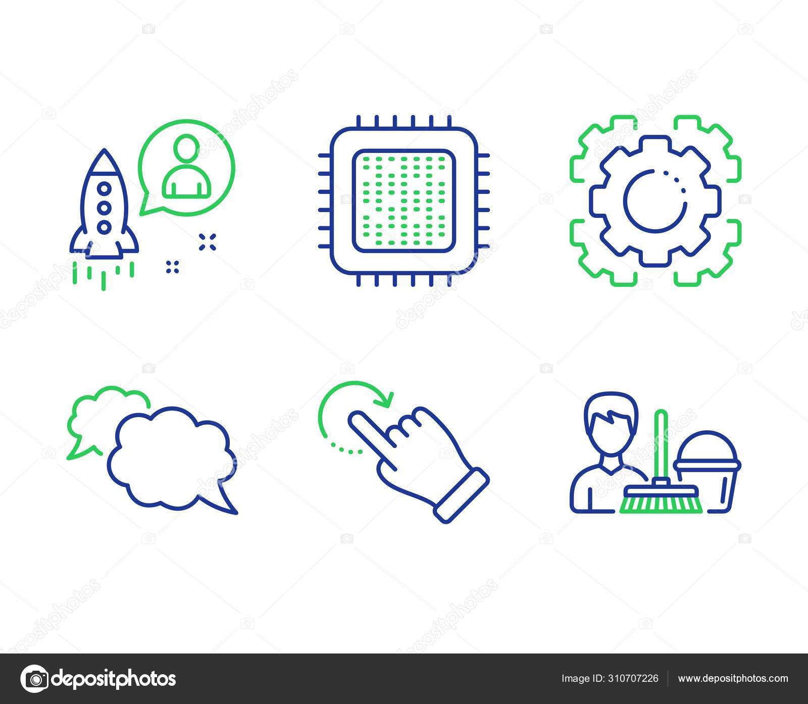 Cpu processor, Rotation gesture and Messenger icons set. Seo gear ...