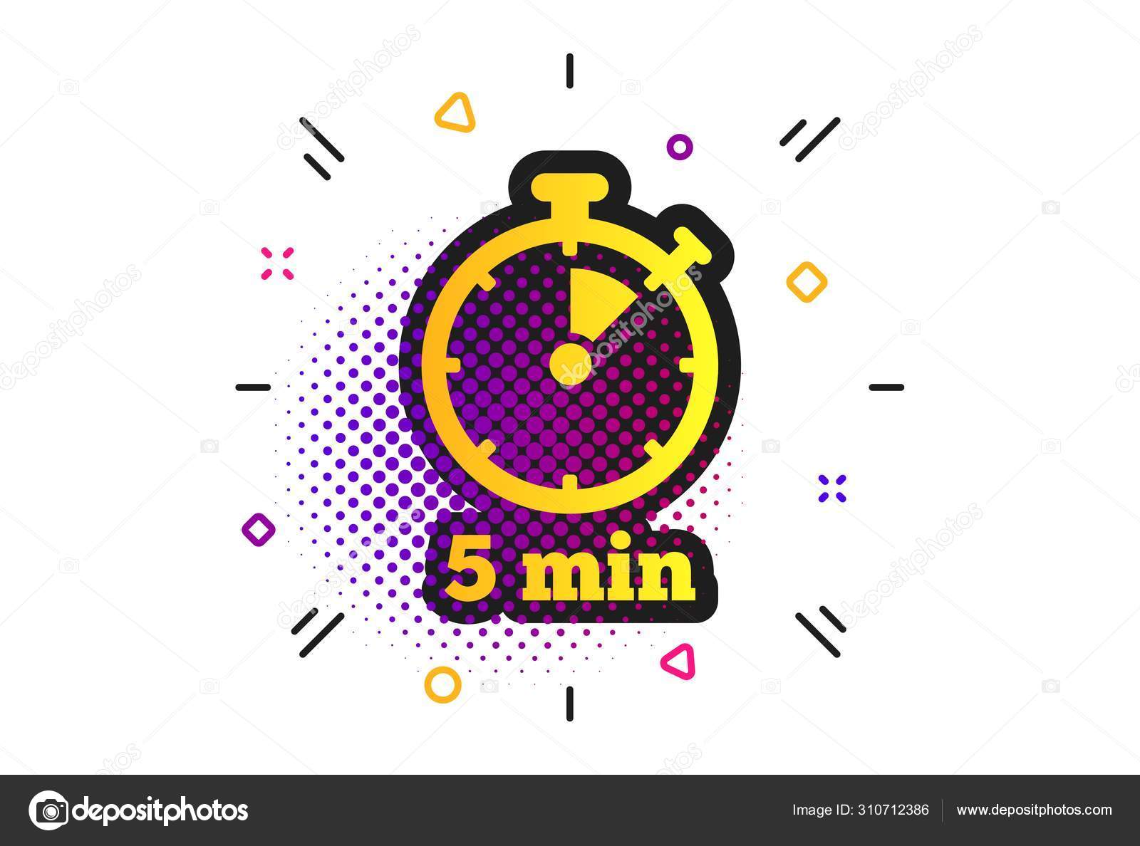 Timer sign icon. 5 minutes stopwatch symbol. Vector Stock Vector Image ...