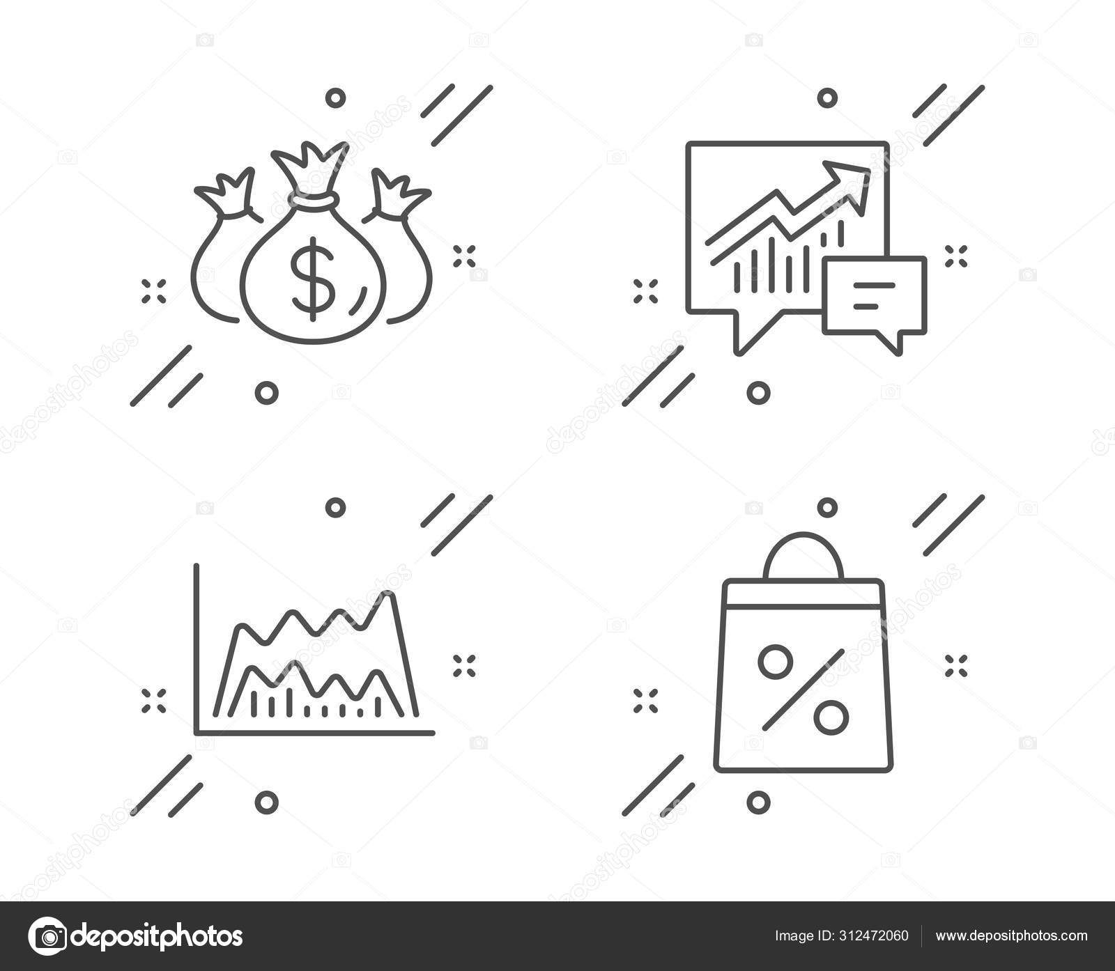 Trade chart, Check investment and Accounting icons set. Shopping bag ...