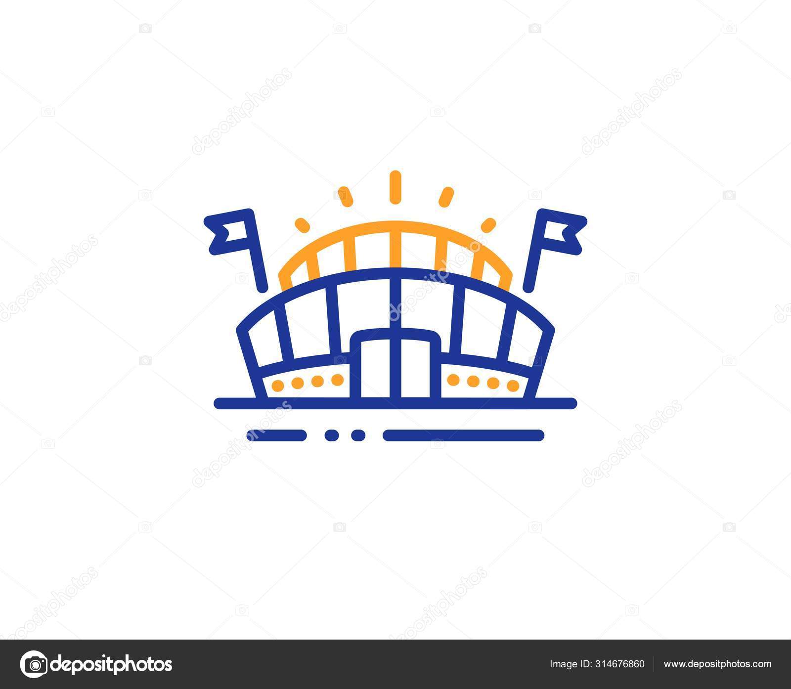 Sports arena line icon. Stadium with flags sign. Sport complex. Vector ...