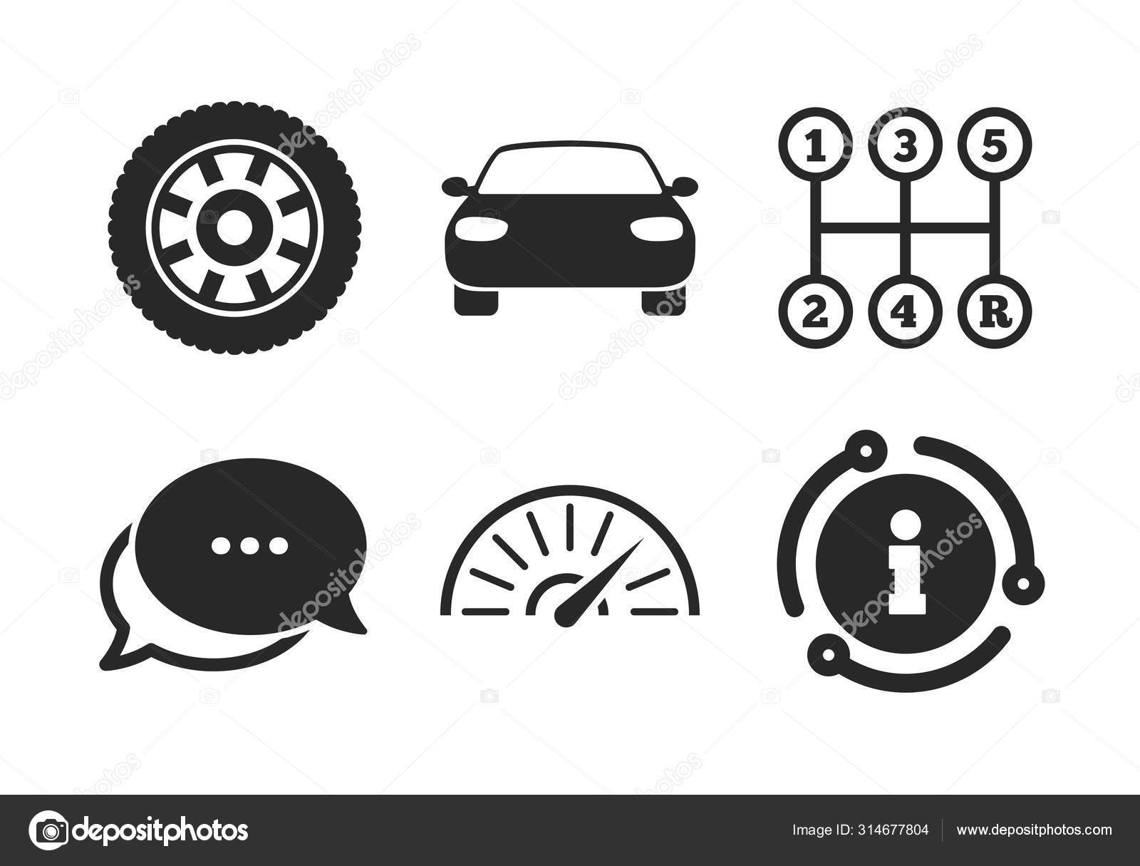 Transport icons. Tachometer and wheel signs. Vector Stock Vector Image ...