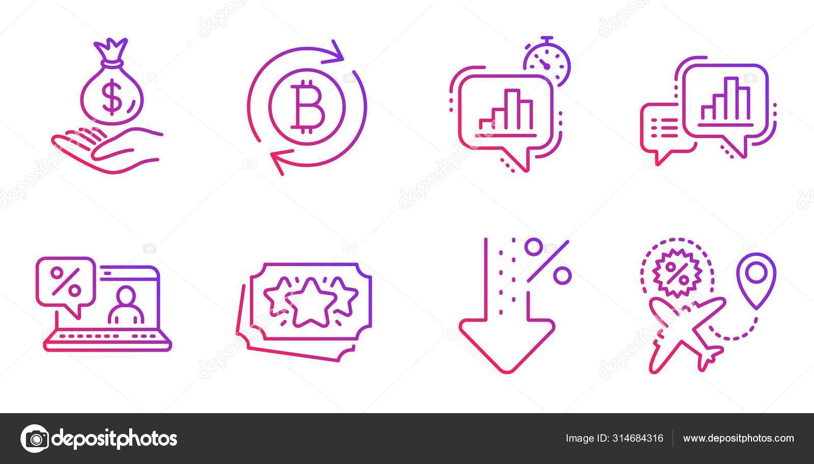 Online loan, Graph chart and Refresh bitcoin icons set. Statistics timer, Loyalty points and Low ...