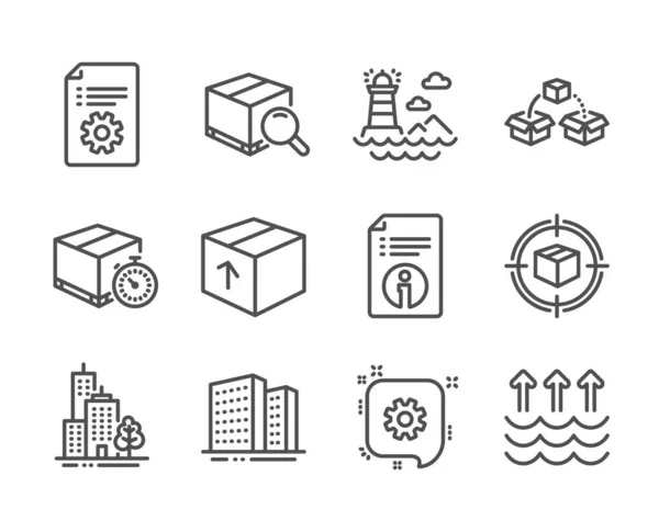 Set Industrial Icons Open Box Skyscraper Buildings Return Package Symbols Stock Vector by ...
