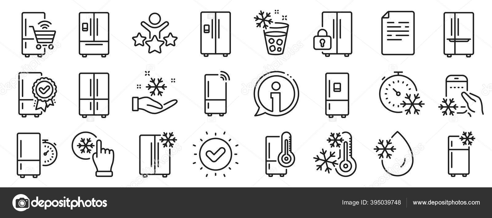 Refrigerator Freezer Storage Smart Fridge Machine Fridge Line Icons ...