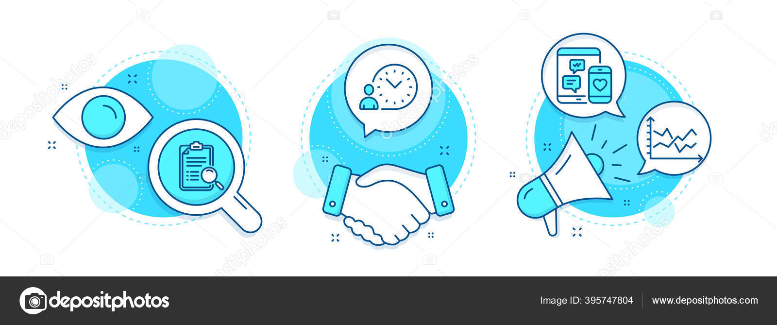 Diagram Chart Social Media Time Management Line Icons Set Handshake ...