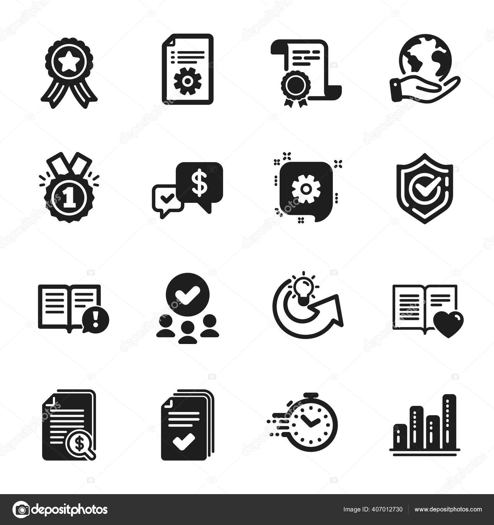 Conjunto Iconos Educación Como Pago Recibido Cogwheel Certificado Grupo ...