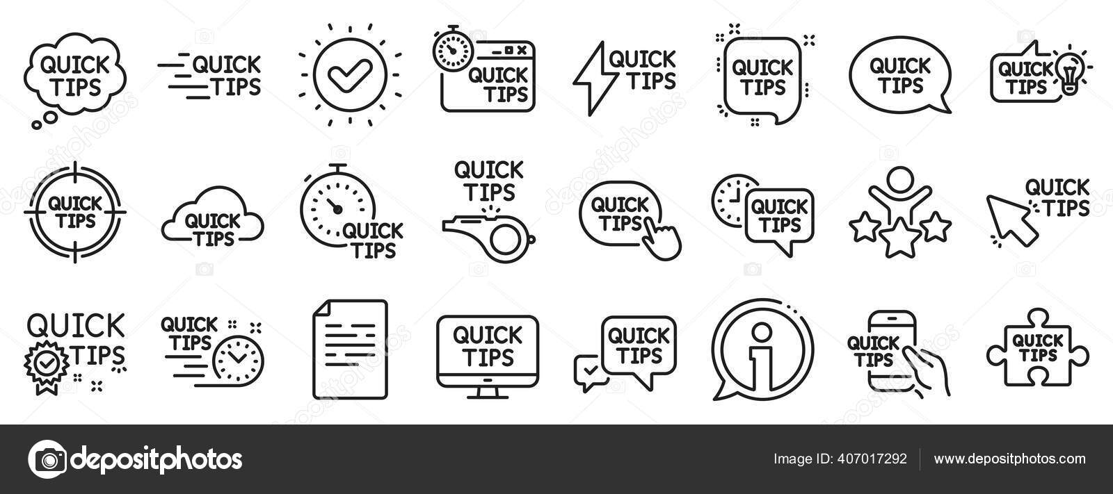 Set Helpful Tricks Solution Quickstart Guide Linear Icons Quick Tips Stock Vector Image by ...
