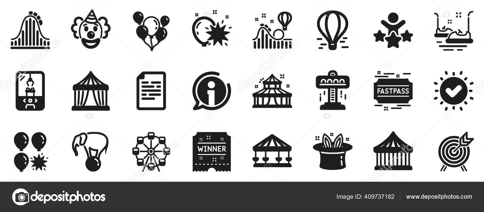 Set Carousel Roller Coaster Circus Icons Amusement Park Icons Air Stock Vector Image by ...