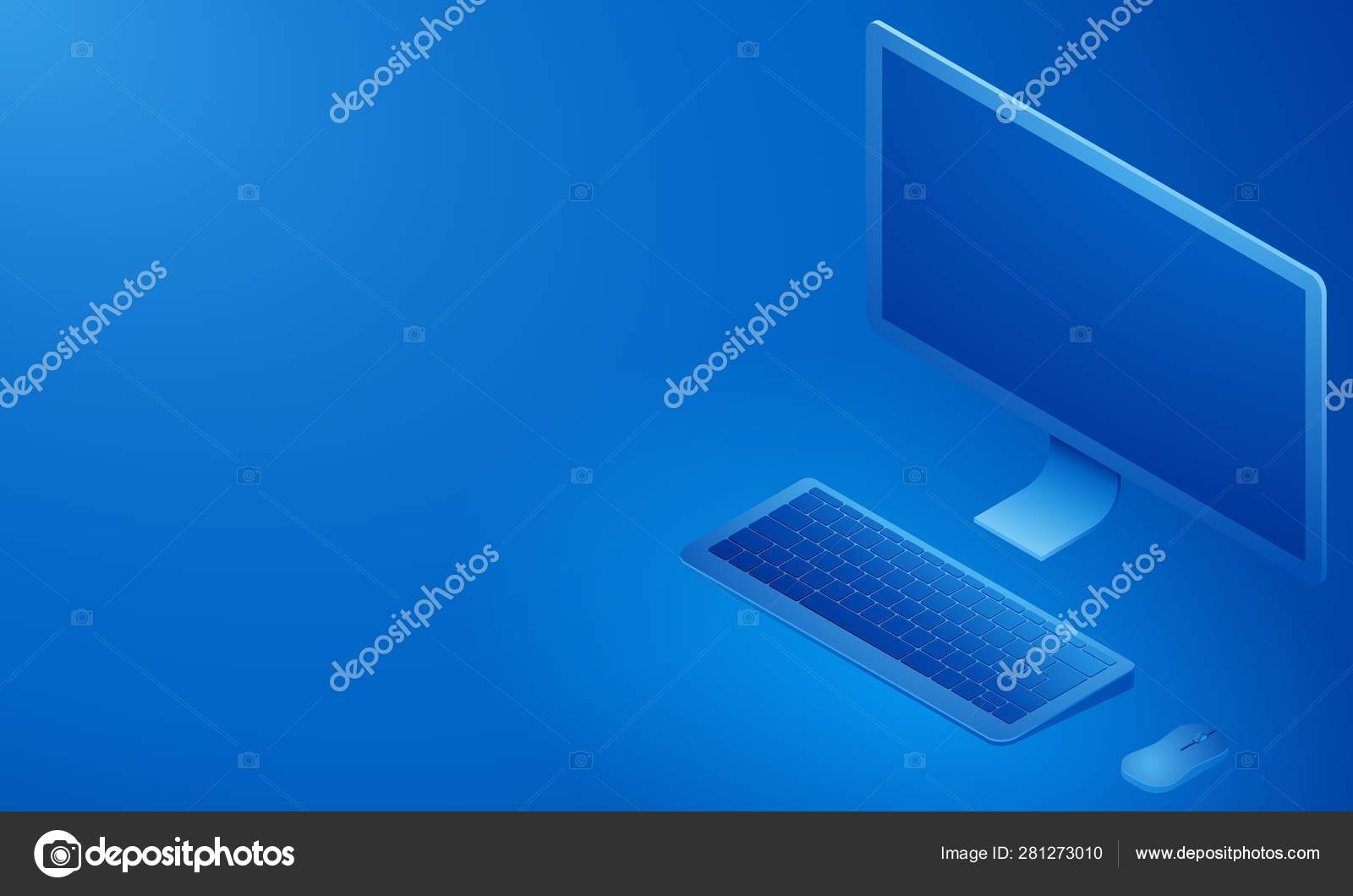 Isometric View Personal Computer Blue Background Free Space Information ...