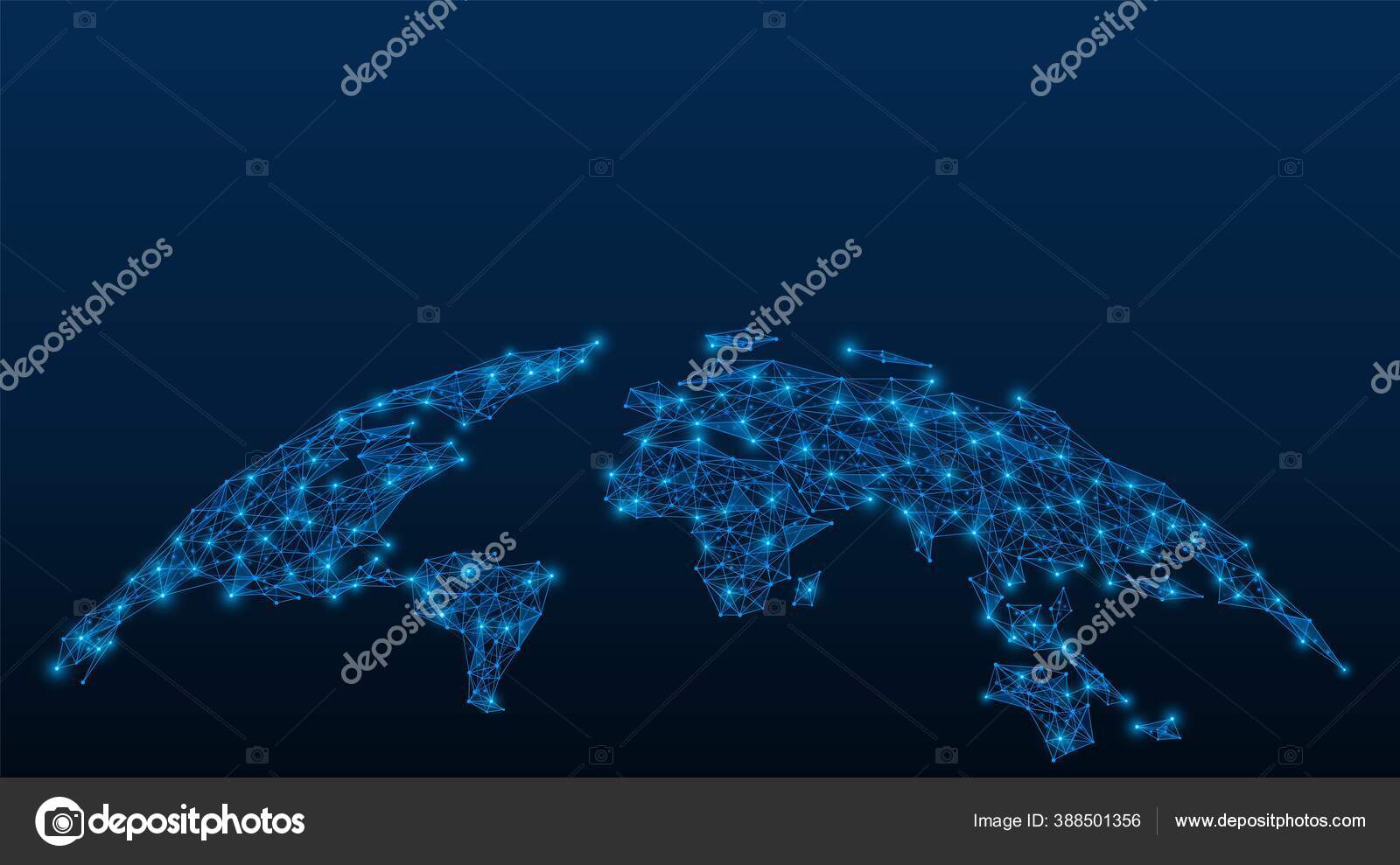 Network Map World Connection Point Low Poly Design Blue Background ...