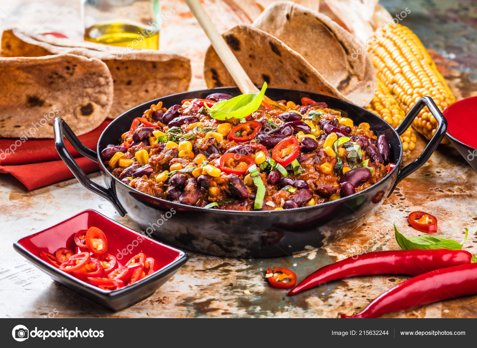 Chili Con Carne Clay Bowl Concrete Stone Rustic Background Traditional ...