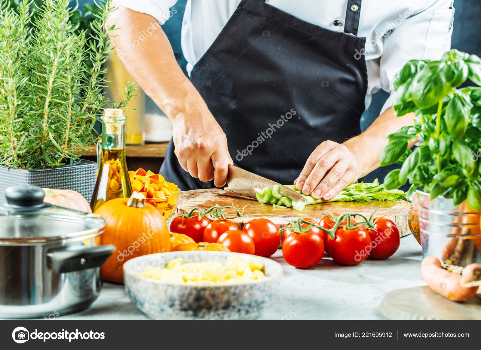 Chef Cook Preparing Vegetables His Kitchen — Stock Photo © KarepaStock ...