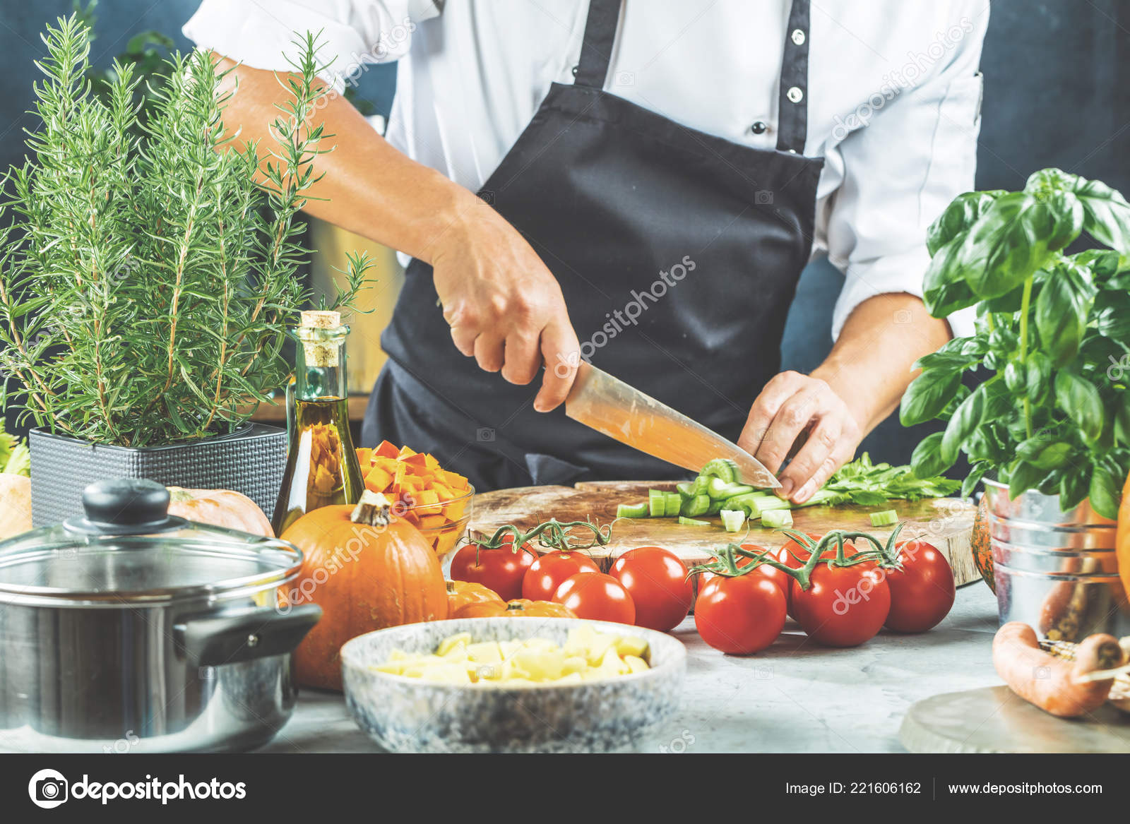 Chef Cook Preparing Vegetables His Kitchen — Stock Photo © KarepaStock ...