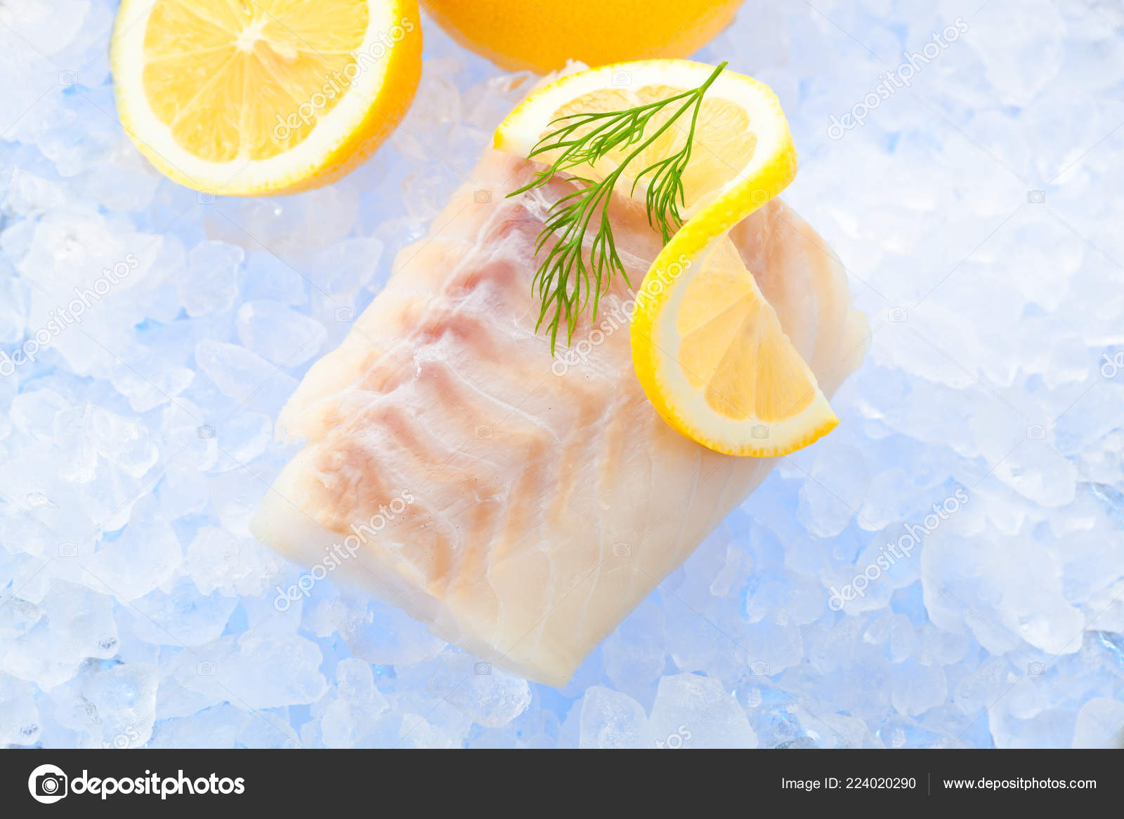 Cod Fish Fillets Ice Fresh Lemon — Stock Photo © KarepaStock #224020290
