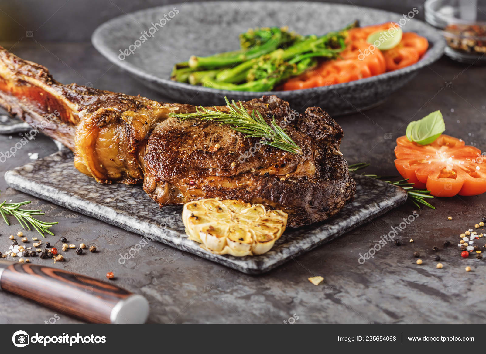 Sliced Rare Grilled Barbecued Tomahawk Beef Steak Griddle Fresh ...
