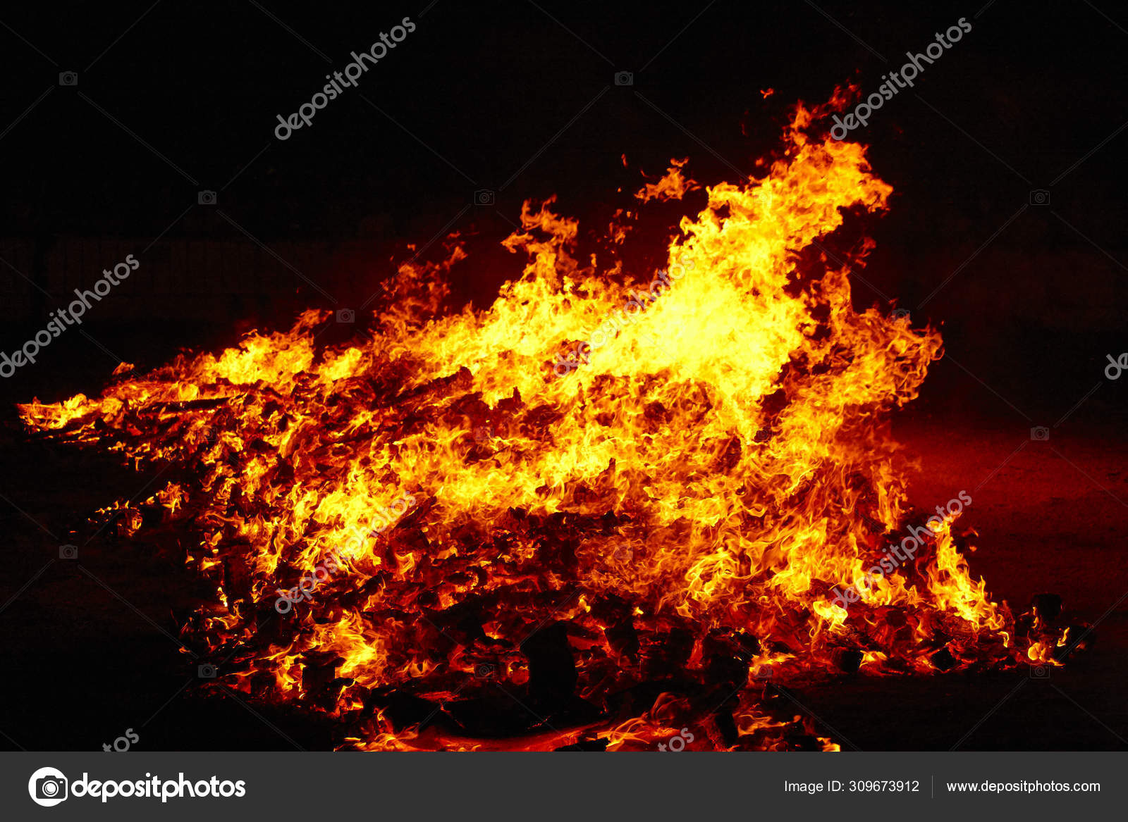 Summer solstice celebration in Spain. Fire flames. Horizontal Stock ...