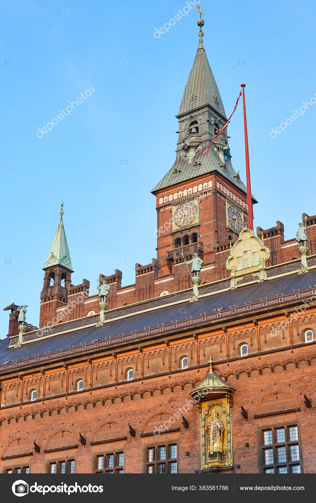Radhus Town Hall Clock Tower Copenhagen City Center Denmark — Stock ...