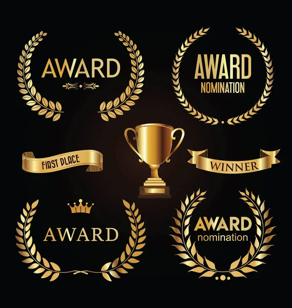 Collection Laurel Wreath Movie Award Retro Vintage Golden Design Stock ...