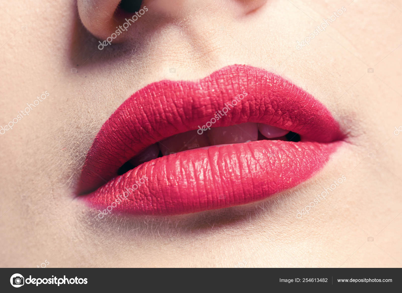 Closeup Beautiful Lips Red Lipstick Stock Photo by ©stockaboo 254613482