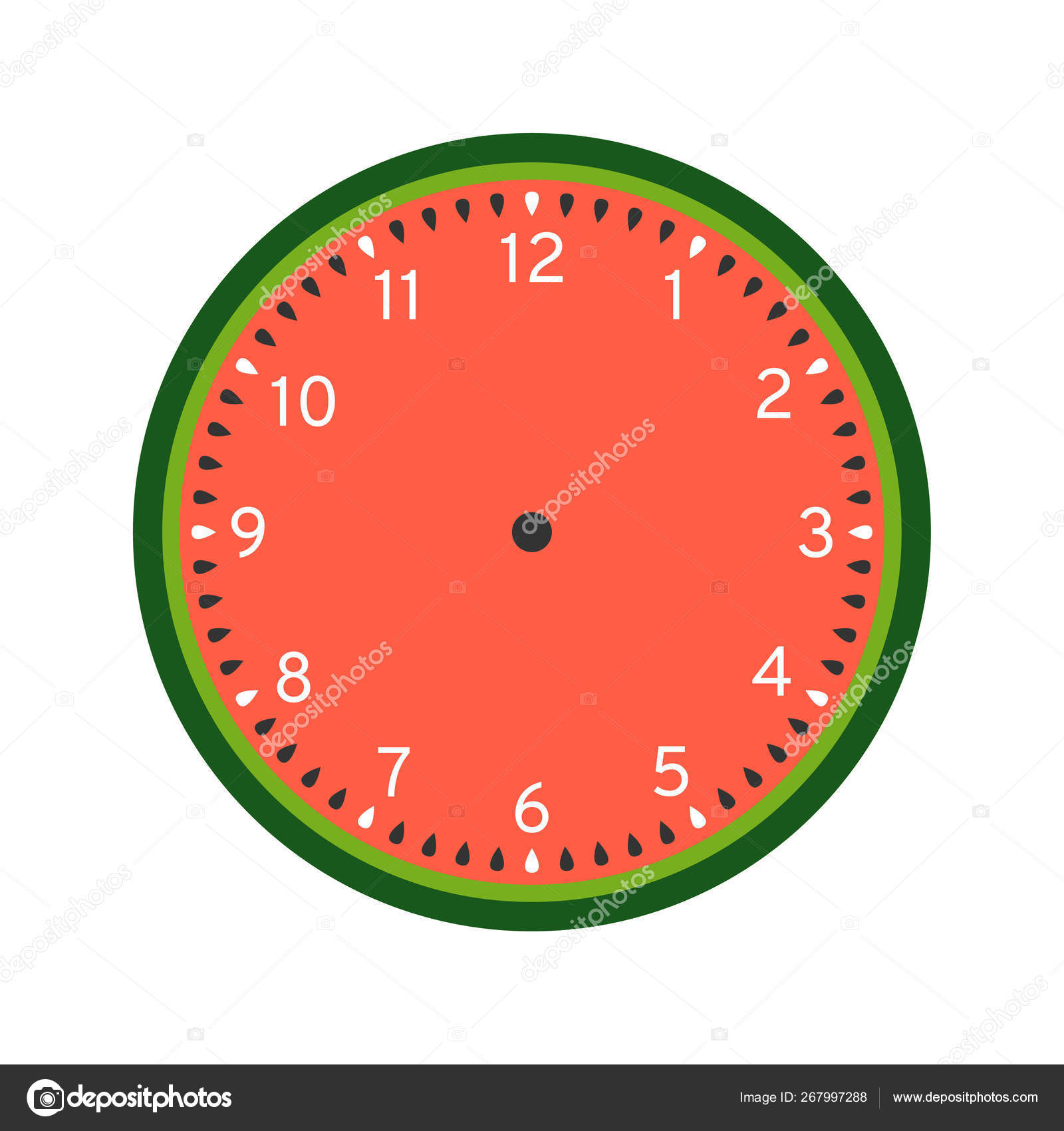 Watermelon Printable Clock Face Template Isolated White Background ...