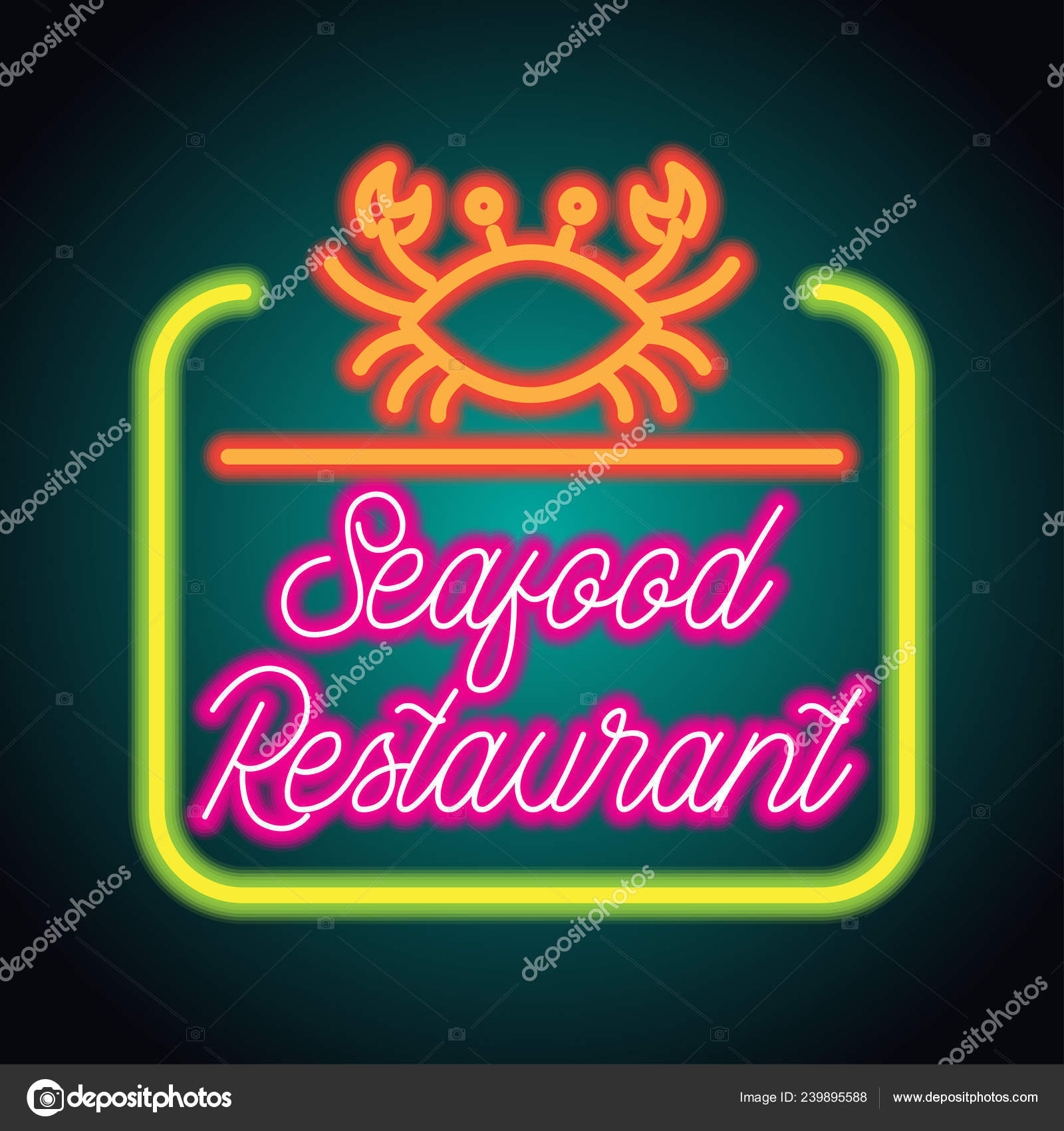 Seafood Restaurant Neon Sign Plank Vector Illustration Stock Vector ...